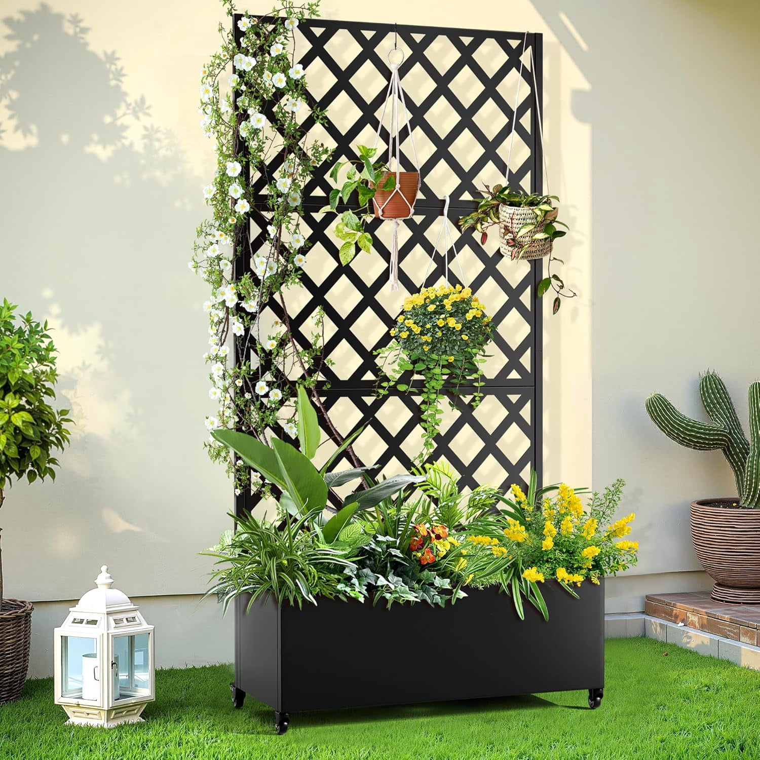 SHAORONG Metal Planter Trellis Box with Wheels & Drain Plug door Raised ...