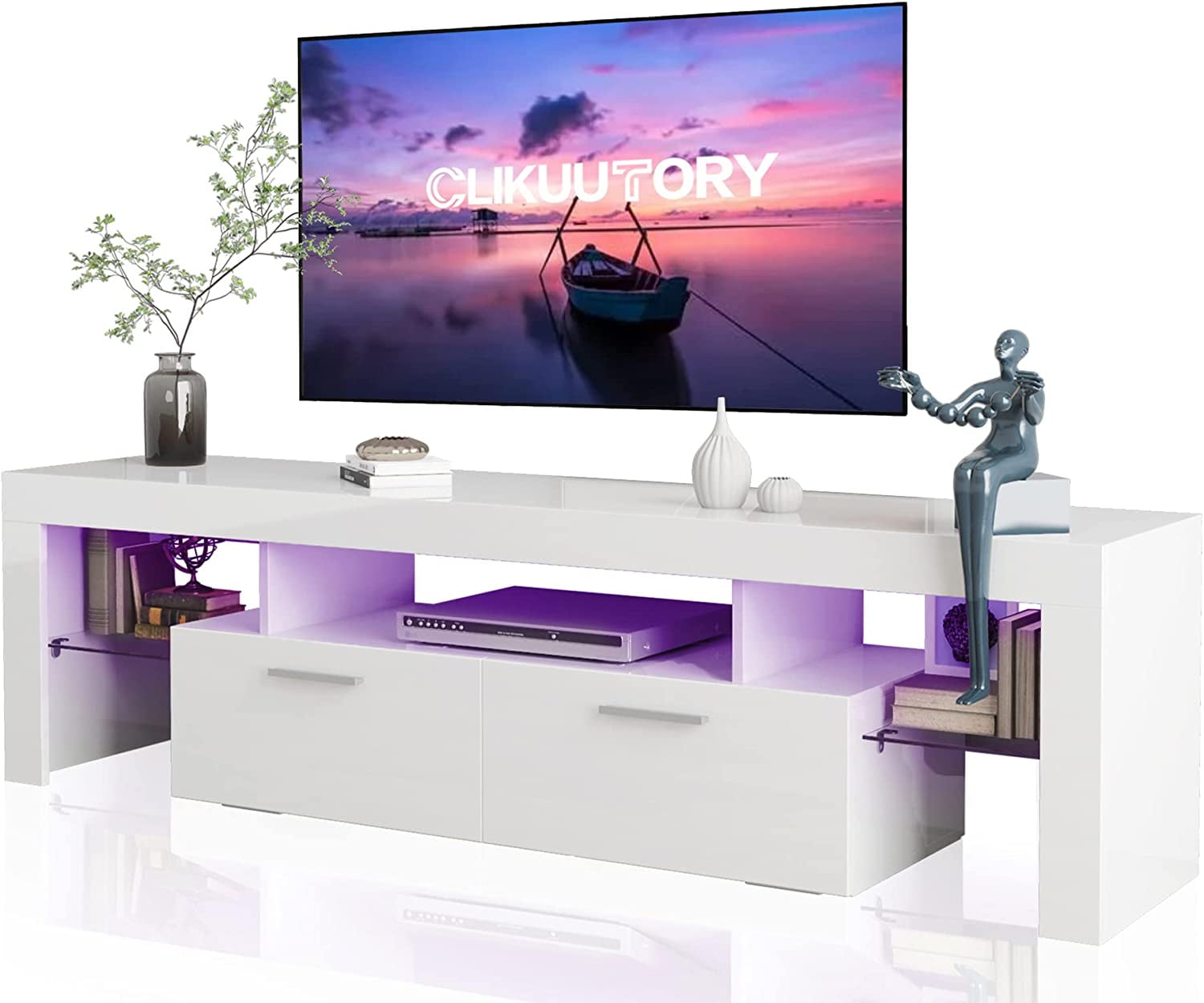 SHAORONG Modern LED 63 inch Long TV Stand with Large Storage Drawer for ...