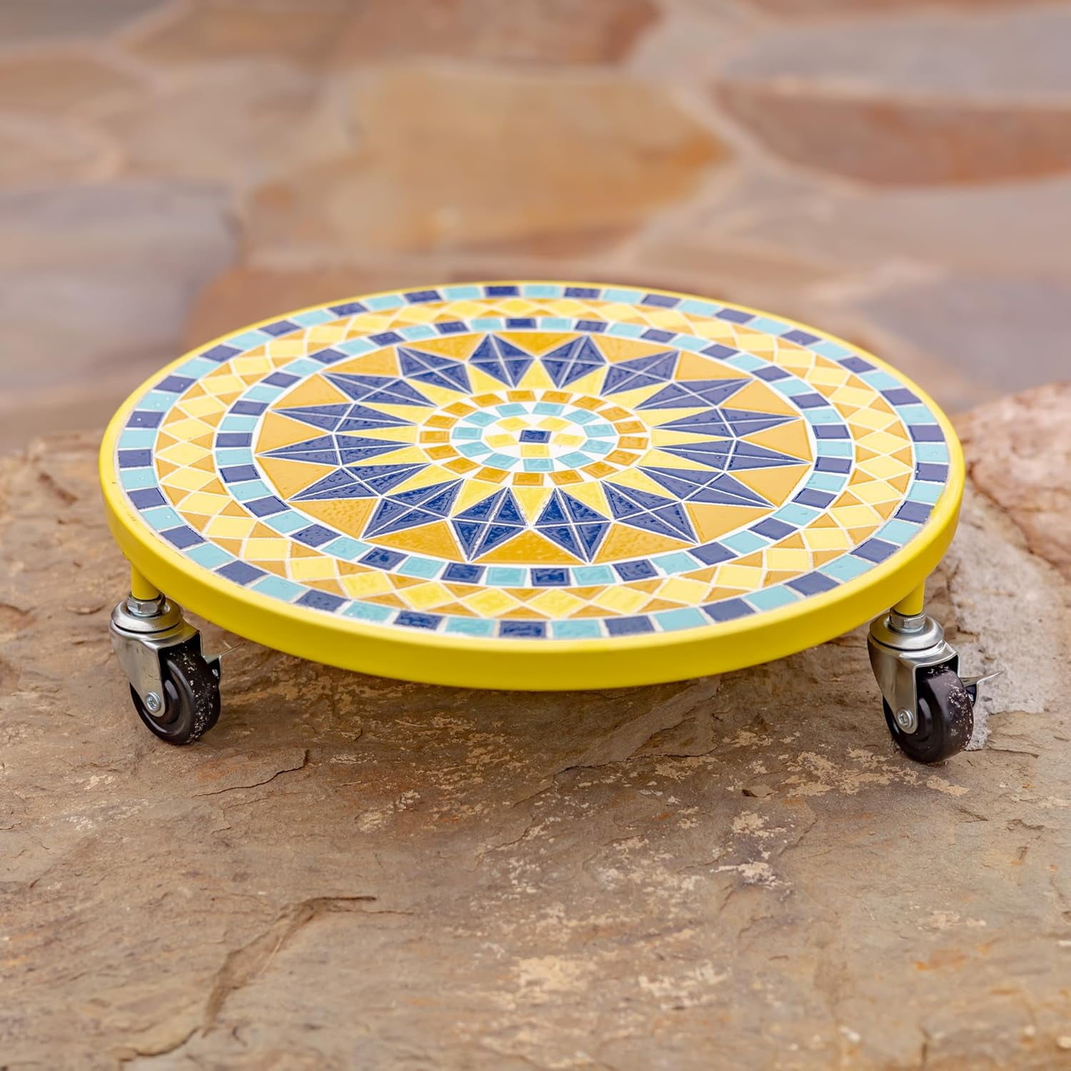 SHAORONG Pack of 2 Ceramic Mosaic Tile Plant Trolley, Decorative ...