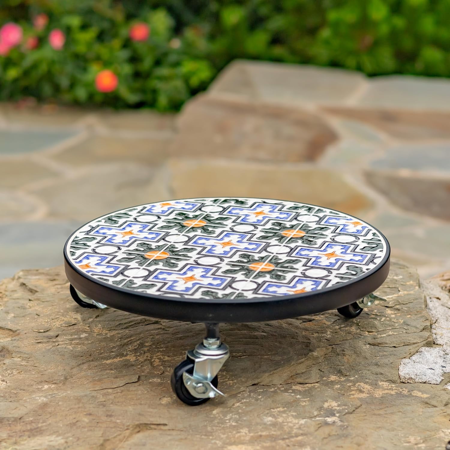 SHAORONG Pack of 2 Ceramic Mosaic Tile Plant Trolley, Decorative ...
