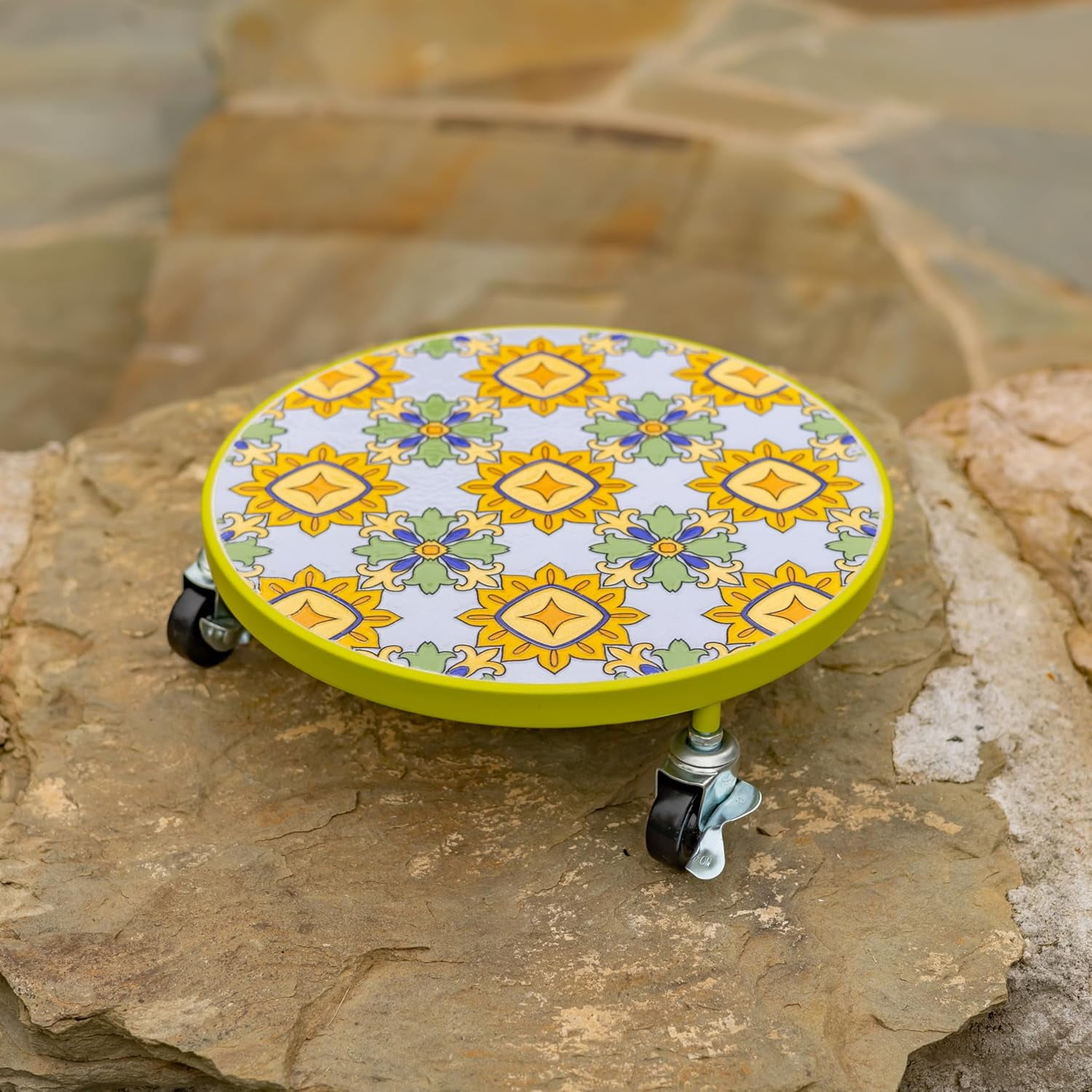 SHAORONG Pack of 2 Ceramic Mosaic Tile Plant Trolley, Decorative ...