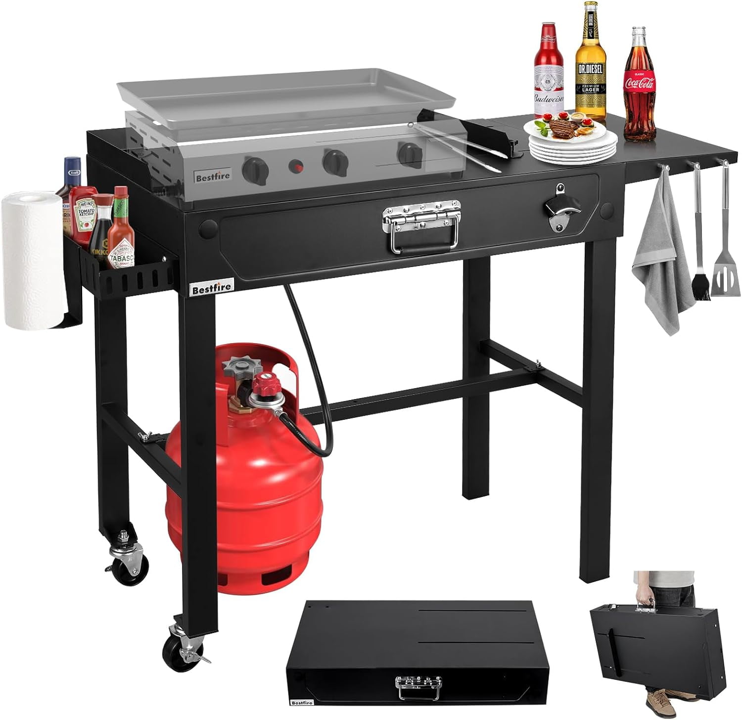 SHAORONG Portable Outdoor Grill Table Folding Griddle Stand Cart BBQ ...