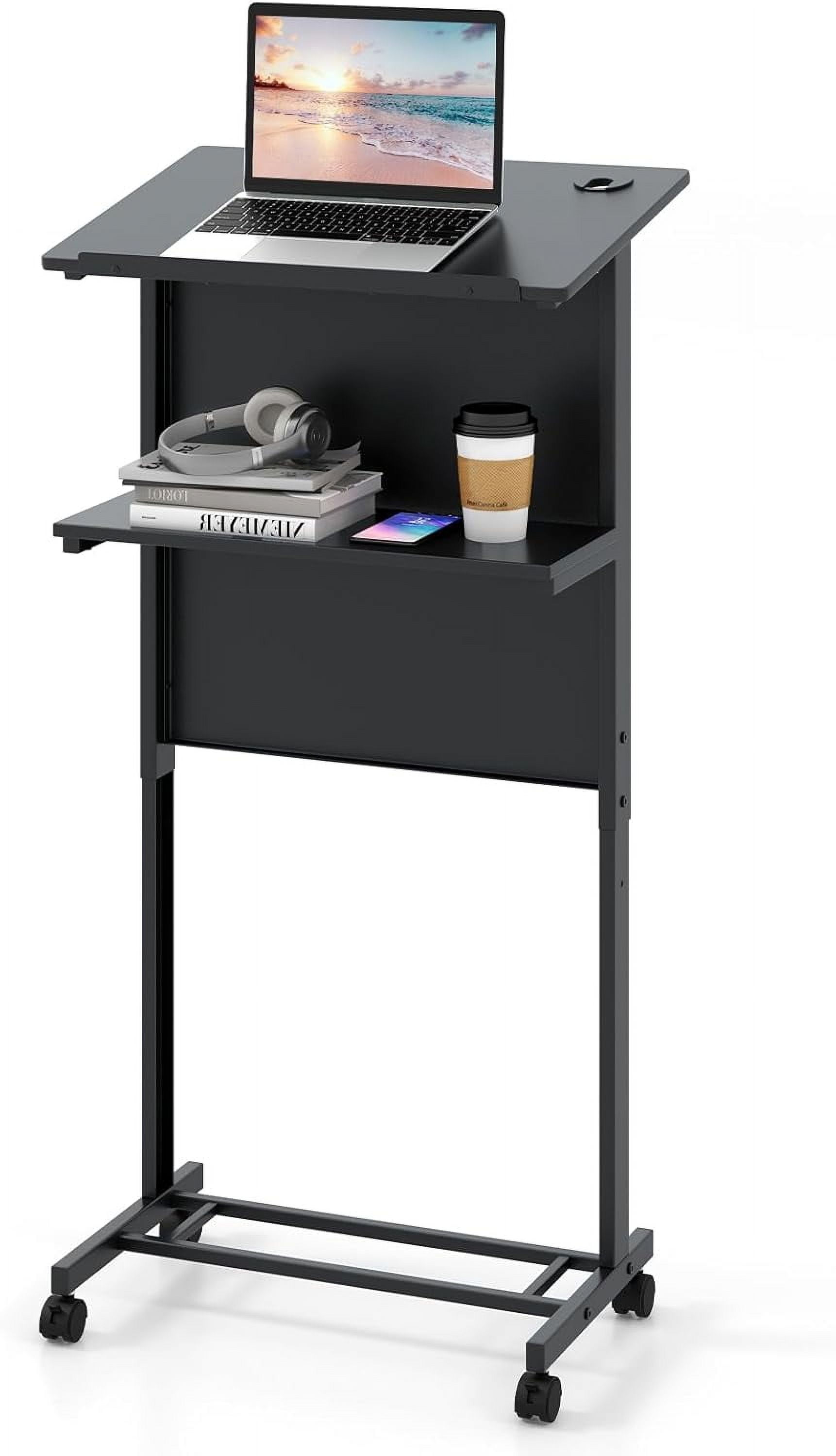 SHAORONG Rolling Podium Stand, 3-Position Height Adjustable Lectern ...