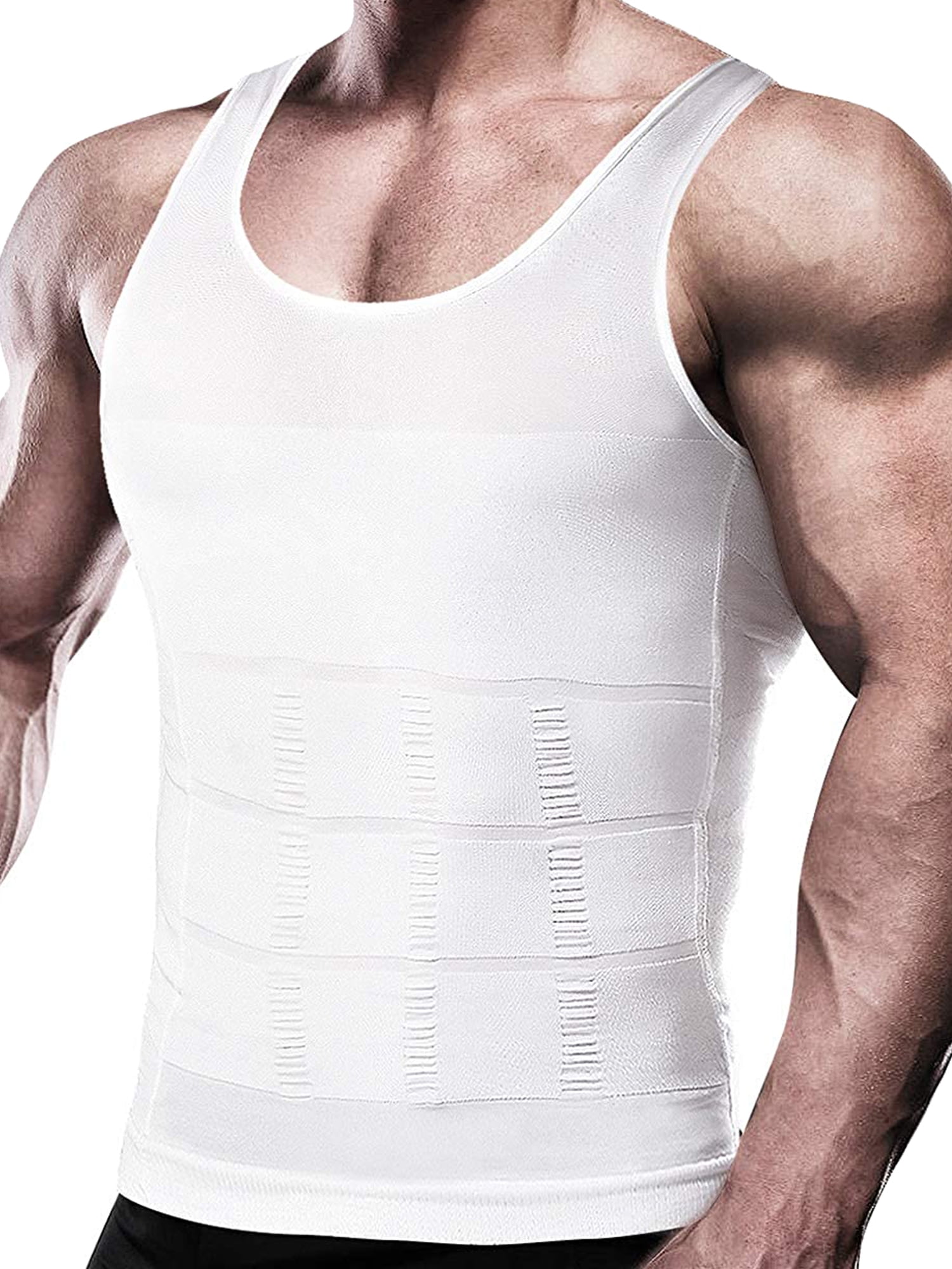 SHAPERIN Men's 2 Pack Compression Shirt Slimming Body Shaper Vest Tummy ...