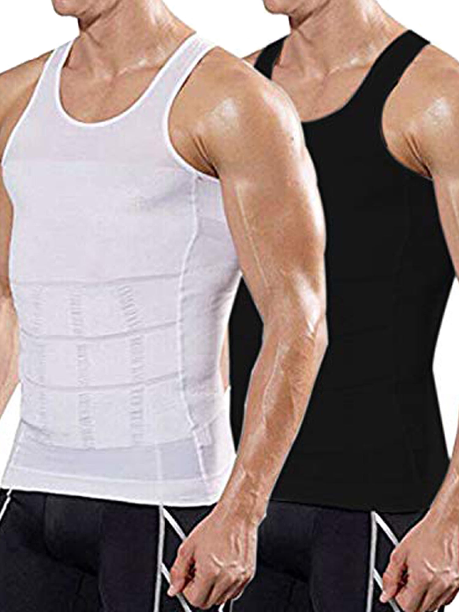 SHAPERIN Men's 2 Pack Compression Shirt Slimming Body Shaper Vest Tummy ...