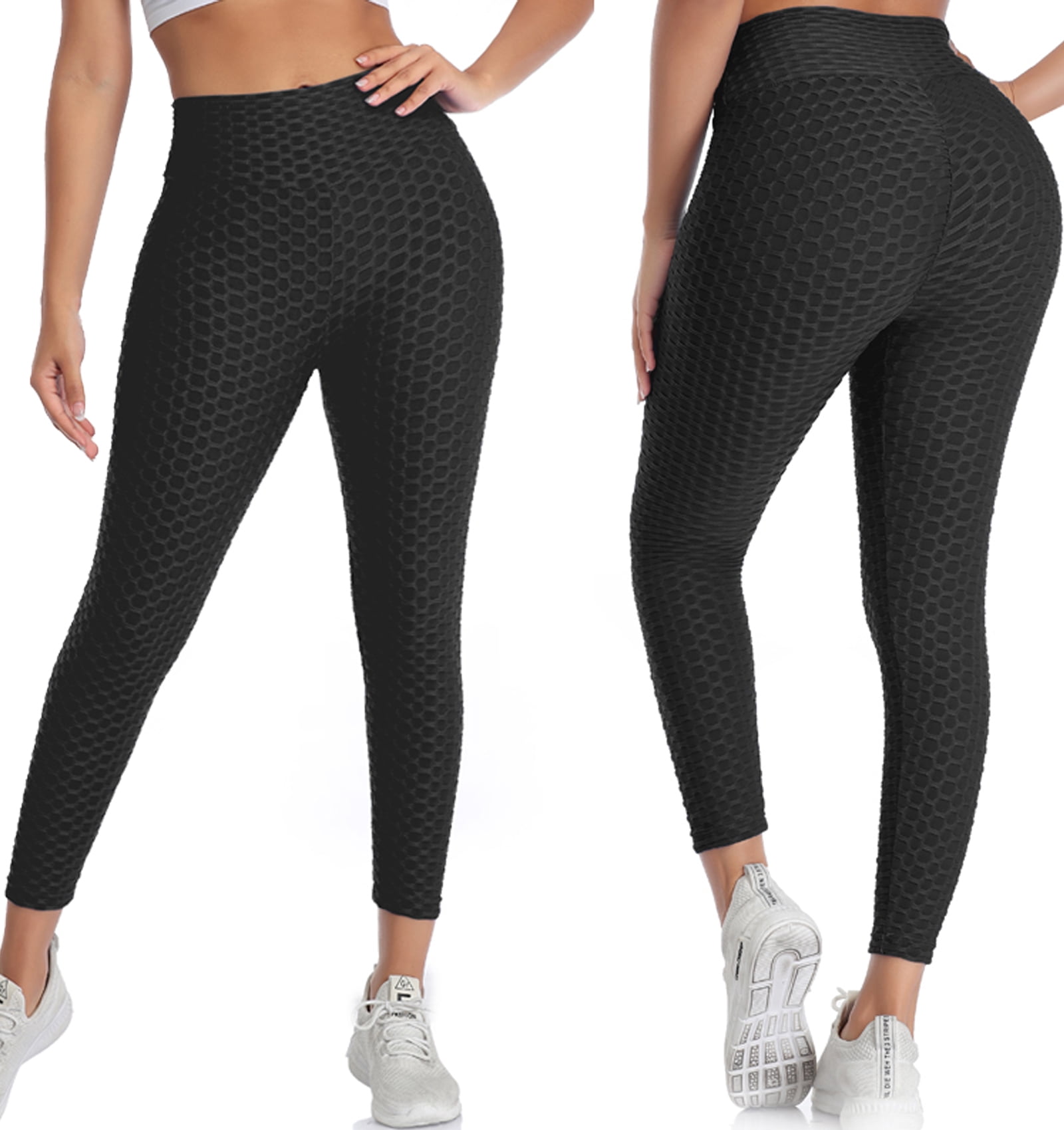 SHAPERIN Women's High Waist Textured Yoga Pants Tummy Control Ruched ...