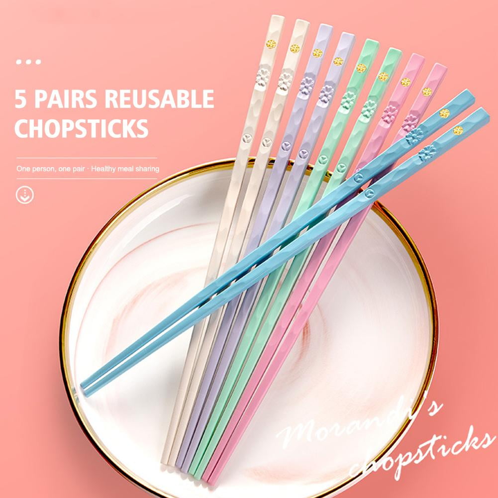 SHAPERME 5 Pairs Chinese Chopsticks with Carving Patterns Washable Food ...