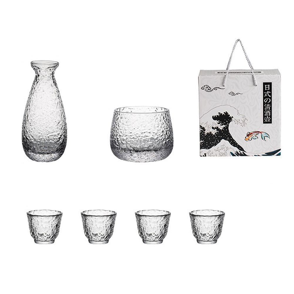 SHAPERME Glass Sake Set Japanese Clear Glass Sake Bottle Set 4 Sake ...