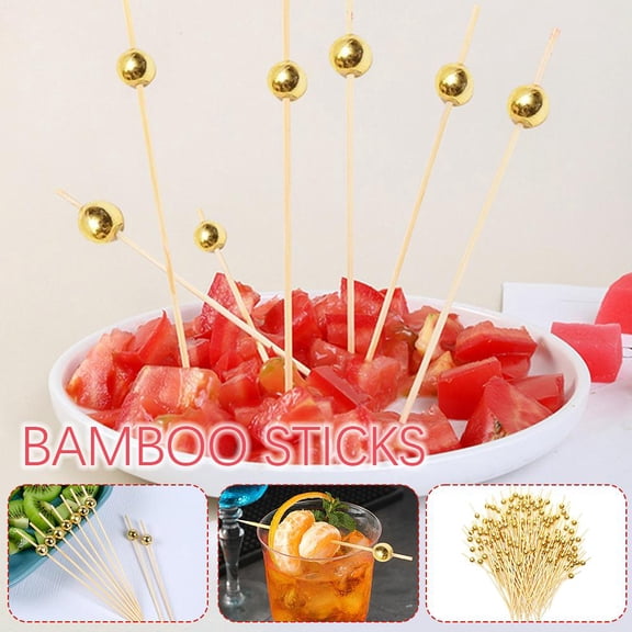 Gold Pearl Bamboo Appetizer Toothpicks for Fancy Catering, Long Snack ...