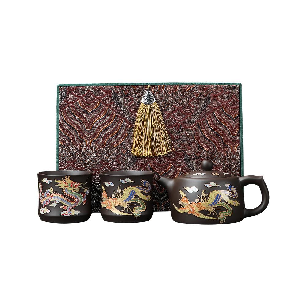 SHAPERME Handmade Dragon and Phoenix Colorchanging Clay Teapot Qin ...