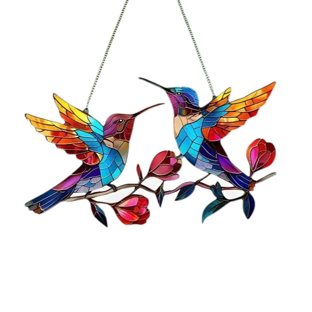 SHAPERME Hummingbird Colorful Hummingbird on a Wire High Stained Glass ...