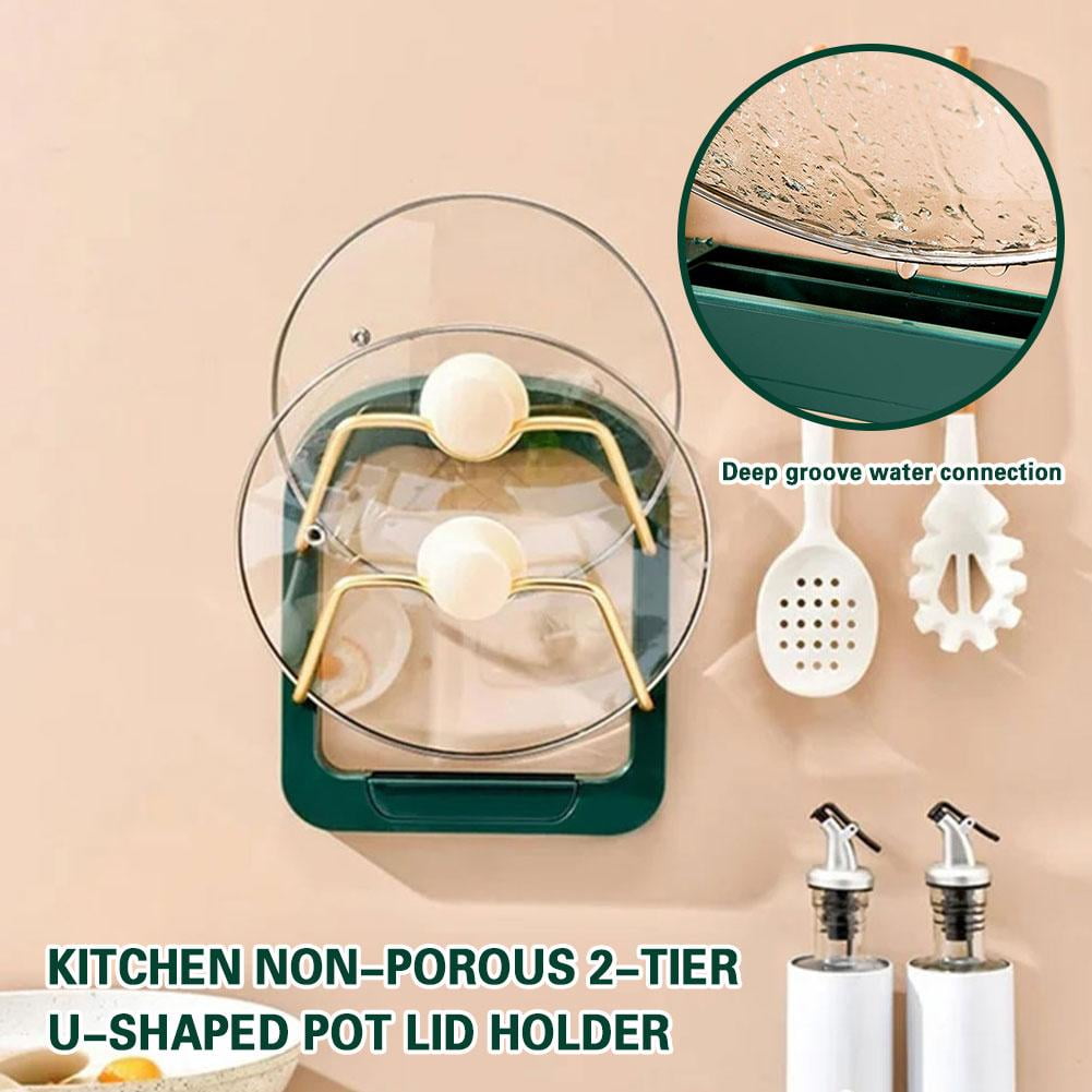 SHAPERME Kitchen Non-porous 2-tier U-shaped Pot Lid Holder for Pantry ...