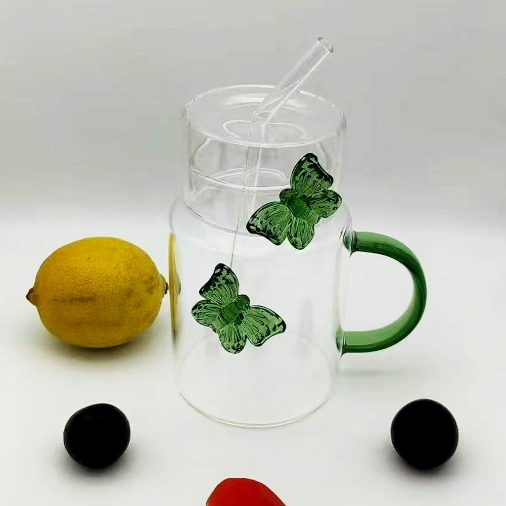 SHAPERME Ribbed Glass Cups Butterfly Dection Glassware with Lids and ...