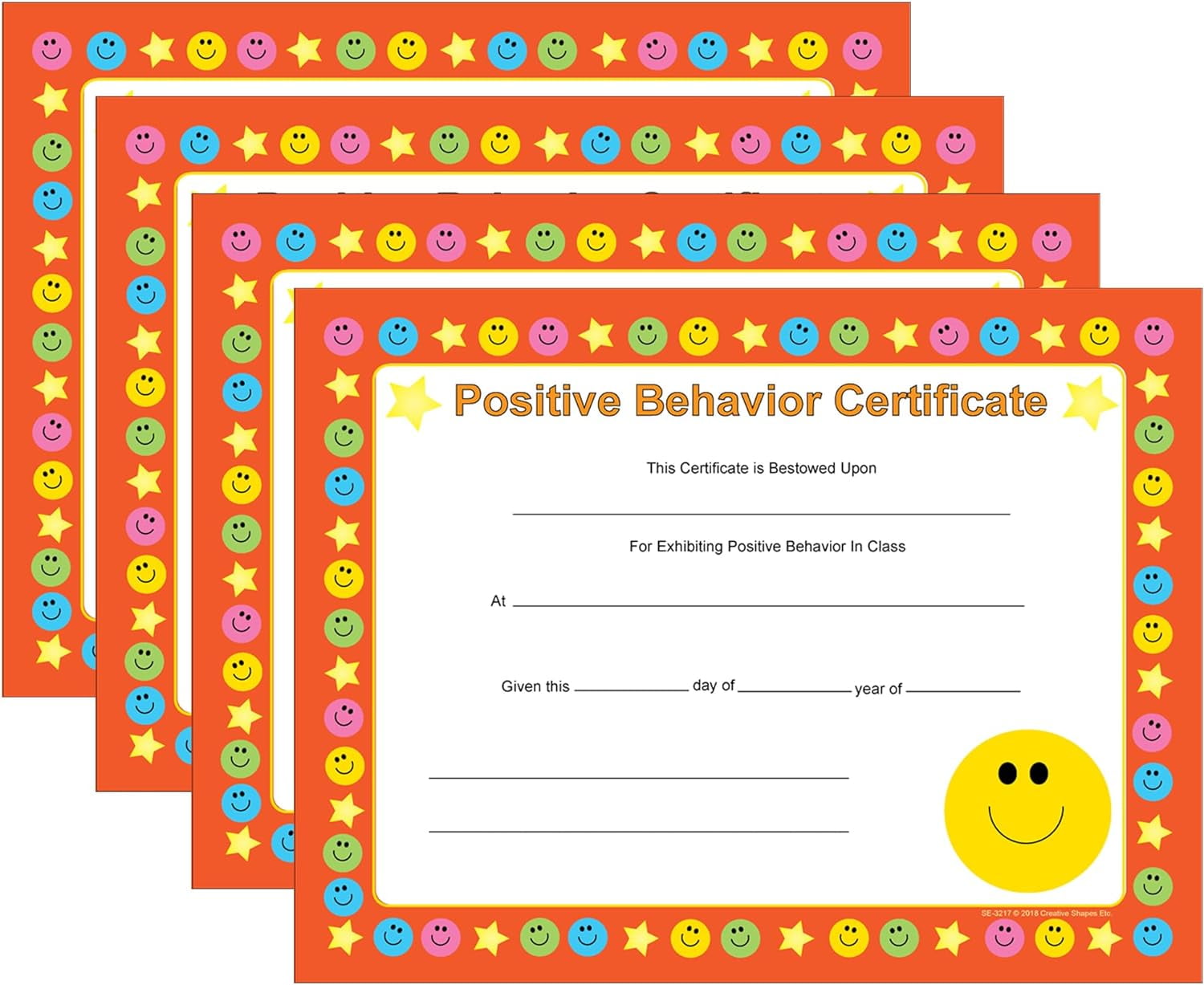 SHAPES ETC. 30pcs Positive Behavior Recognition Certificates 11inx8.5in ...