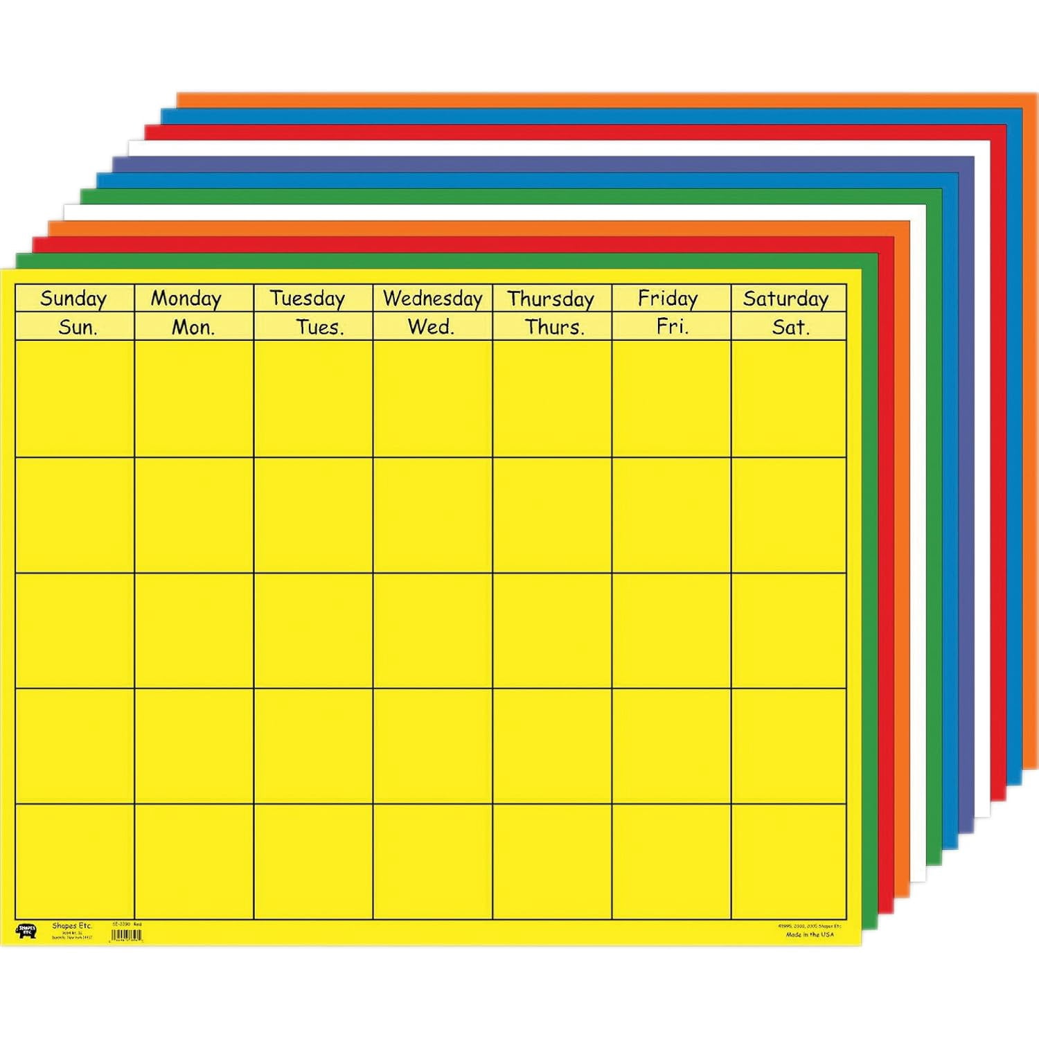 SHAPES ETC. Horizontal Calendars Set of 12 - Assorted Colors 28x22 ...