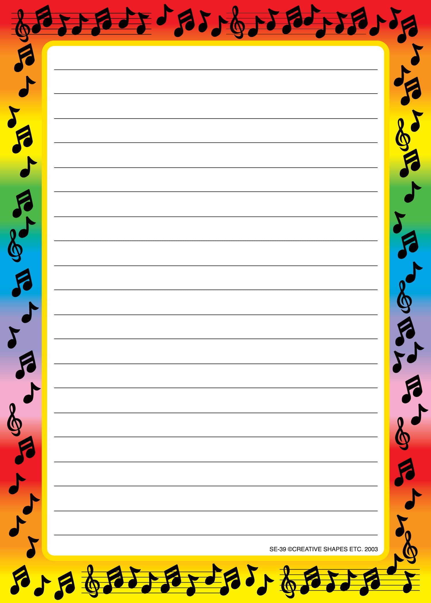 SHAPES ETC. Large Notepad - Music Border / Lined - Walmart.com