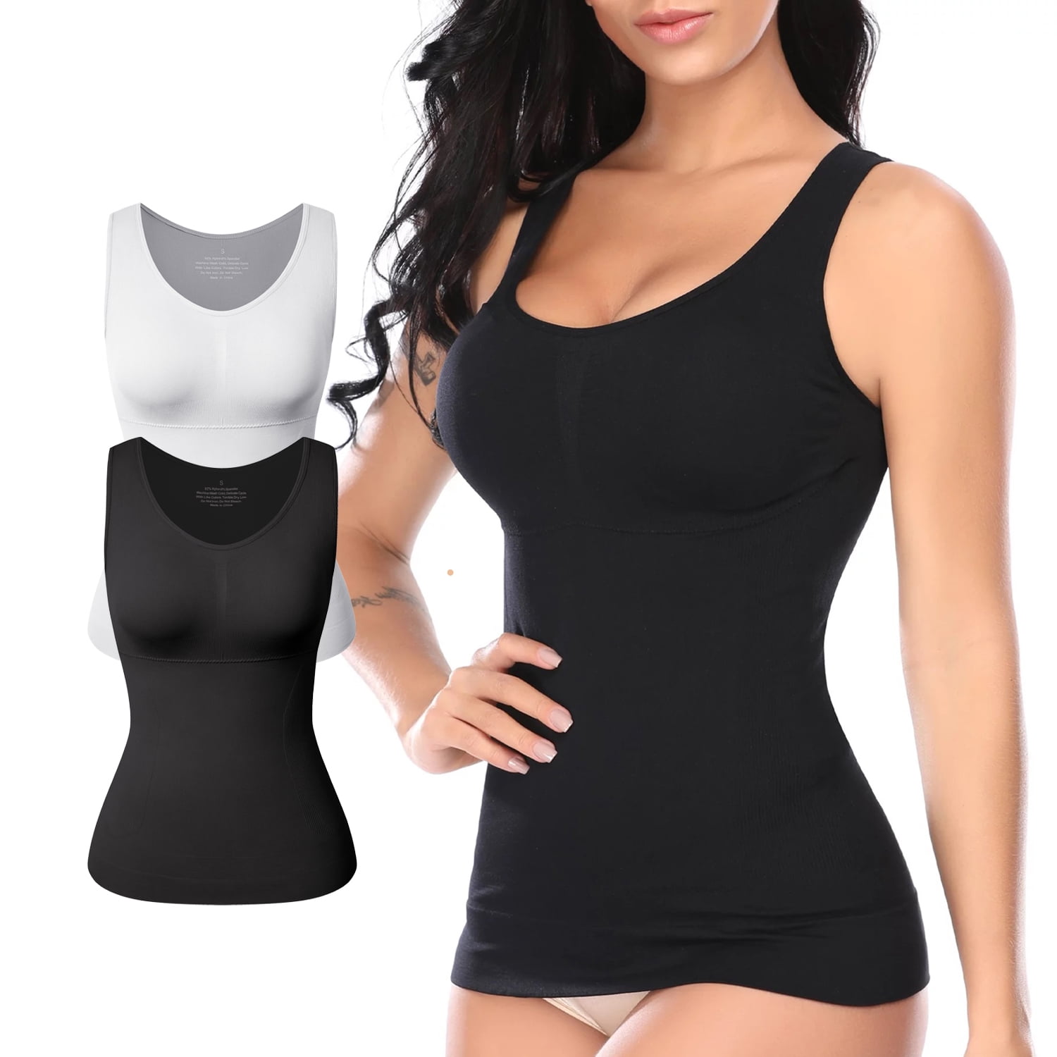 SHAPEVIVA Shapewear Tank Tops with Built in Bra for Women Tummy Control ...