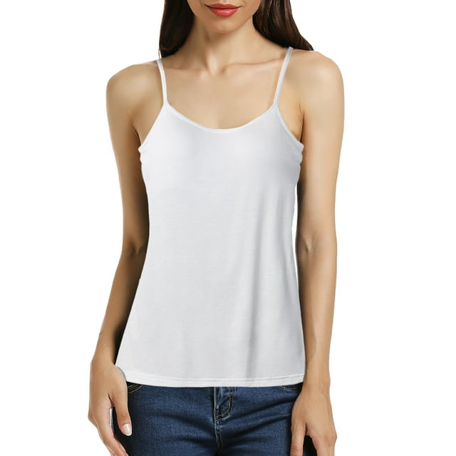 SHAPEVIVA Tank Top with Built in Bra for Women Basic Spaghetti Straps ...