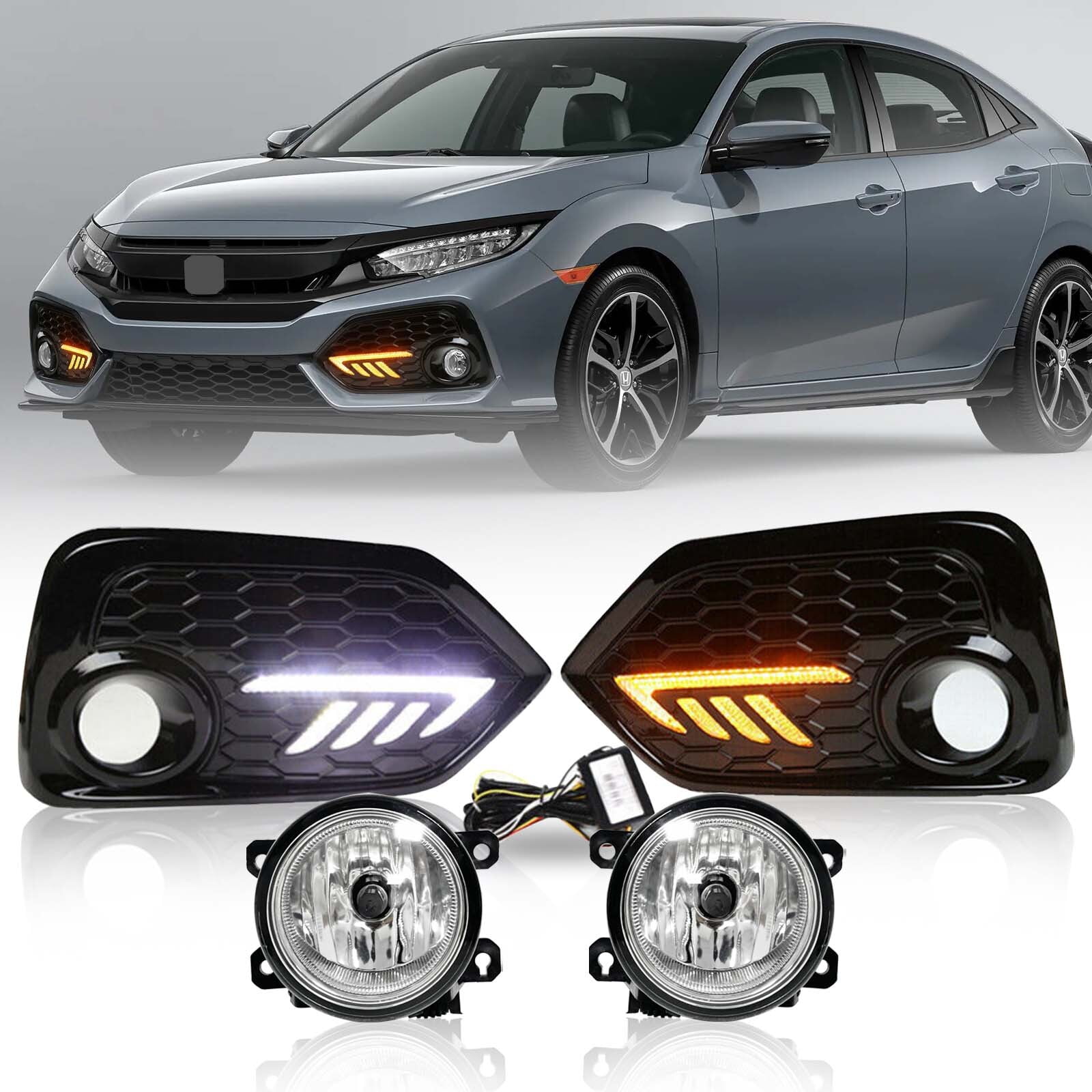 CCPAO L+R Fog Lights Compatible with 2016-2021 Honda Civic Si Hatchback ...