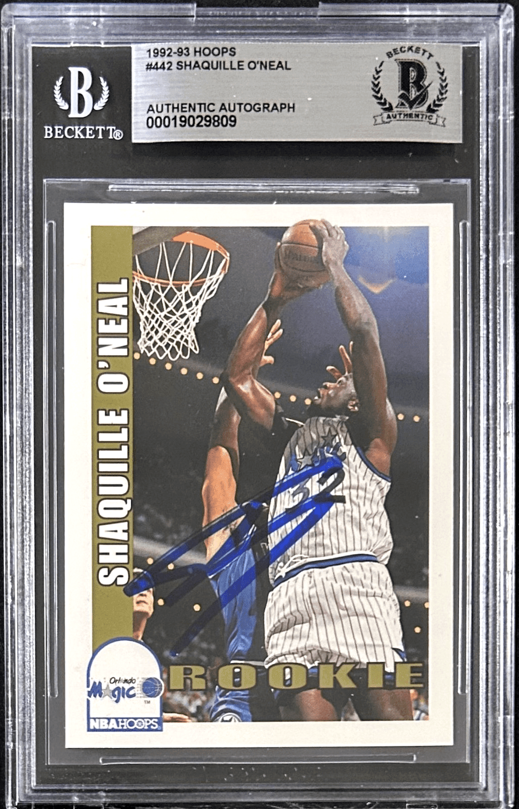 SHAQUILLE O'NEAL SHAQ AUTOGRAPHED 1992-93 NBA HOOPS CARD #442 BAS ...