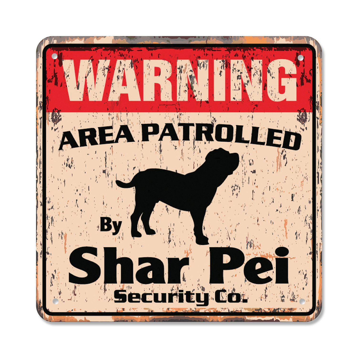 SHAR PEI Vintage Security Sign Area Patrolled pet owner lover dog doggy ...