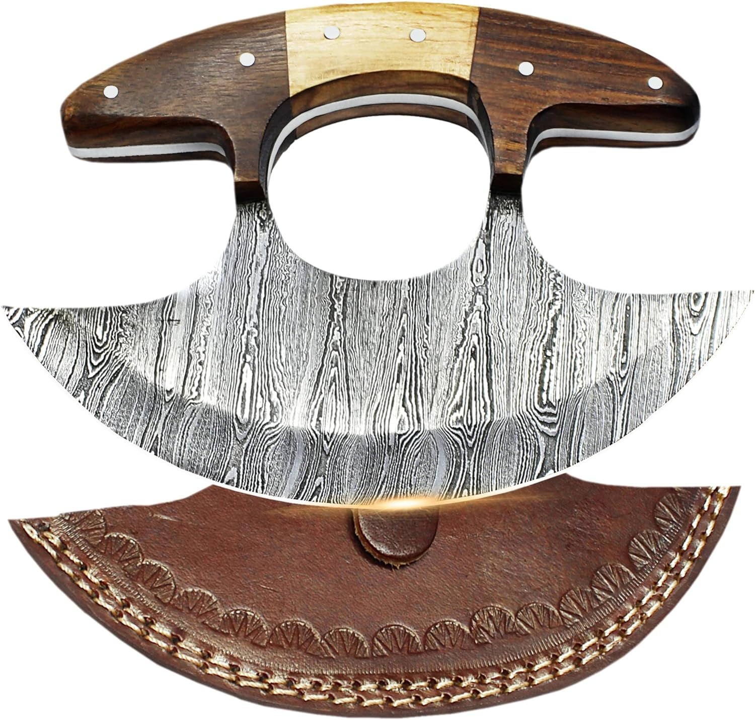 SHARD Alaskan Ulu Knife with Sheath, Handmade 5.8" Damascus Steel Pizza ...