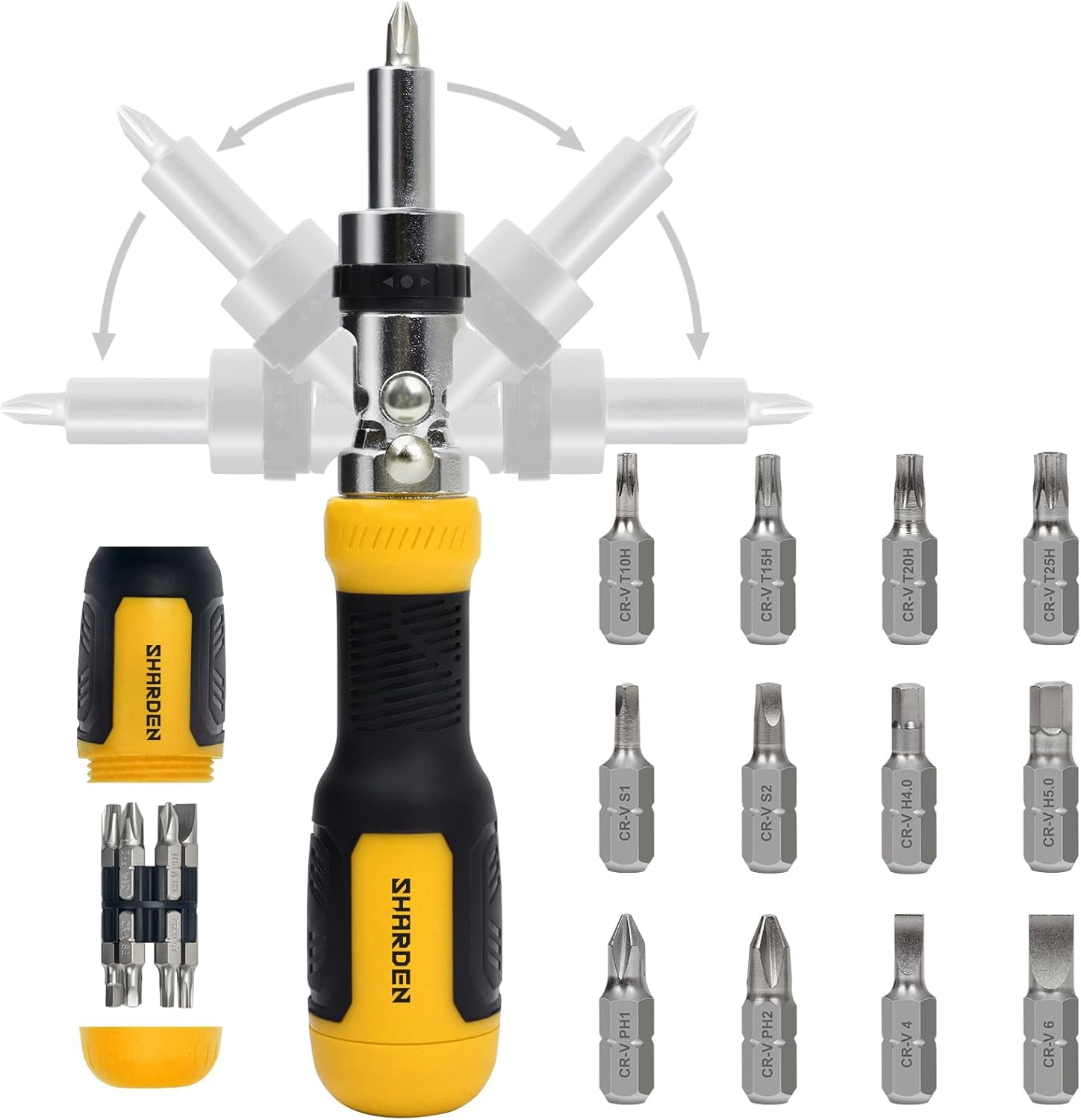 SHARDEN Ratcheting Multi Bit Screwdriver - 13-in-1 Tool Set, Flat Head ...