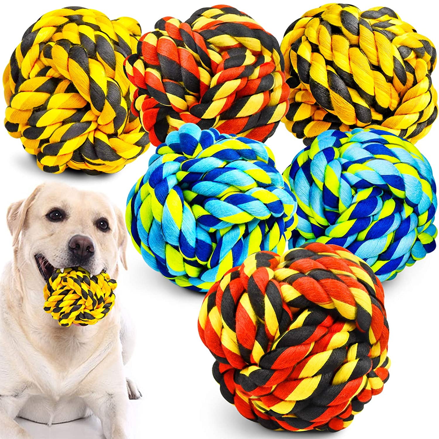 XL Chew Toys for Large Dogs, Knotted Tug Balls, Heavy Duty, Dental ...