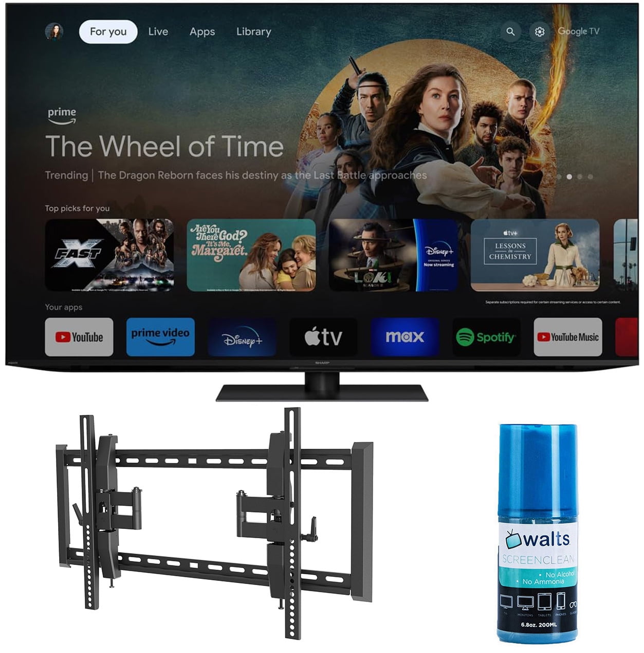 SHARP 4T-C65FV1U 65 Inch Class AQUOS XLED 4K Ultra HD Mini LED Google TV with a Walts TV TILT ...