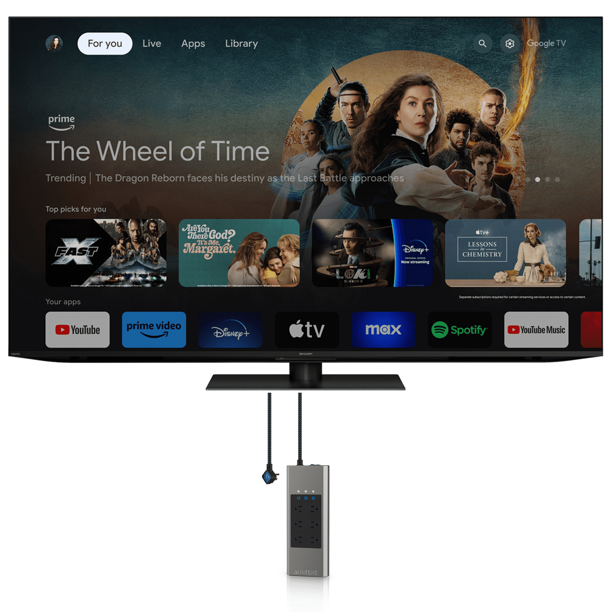 SHARP 4T-C65FV1U 65 Inch Class AQUOS XLED 4K Ultra HD Mini LED Google TV with Austere 5S-PS8-US1 ...