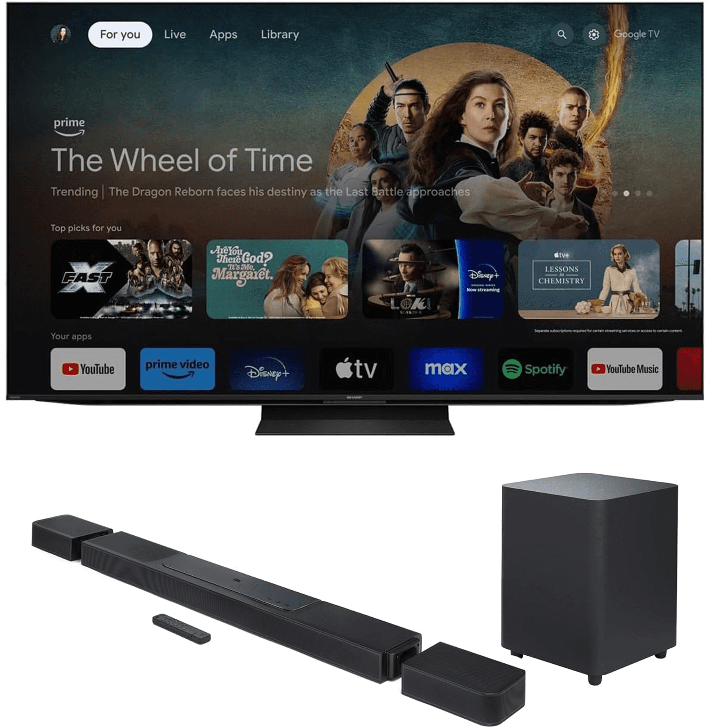 SHARP 4T-C75FV1U 75 Inch Class AQUOS XLED 4K Ultra HD Mini LED Google ...