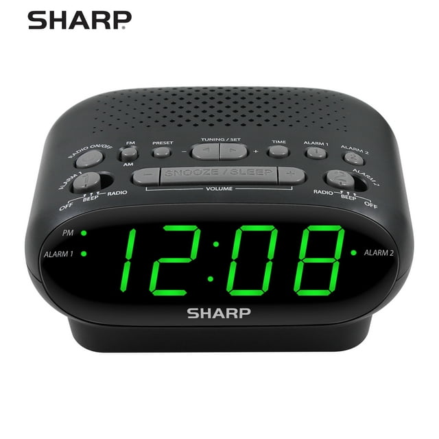 Sharp AM/FM Clock Radio with Dual Alarms, LED Green Display, Electric ...