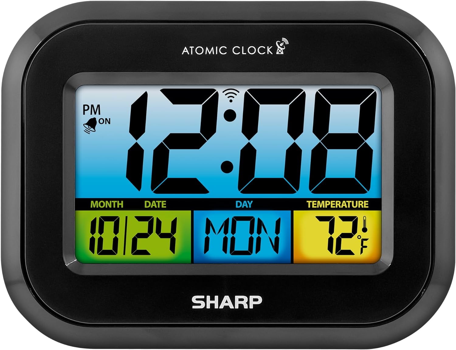 SHARP Atomic Digital Alarm Clock, Self-Setting, Wall/Desk, Nightlight, Indoor Temp, Calendar ...