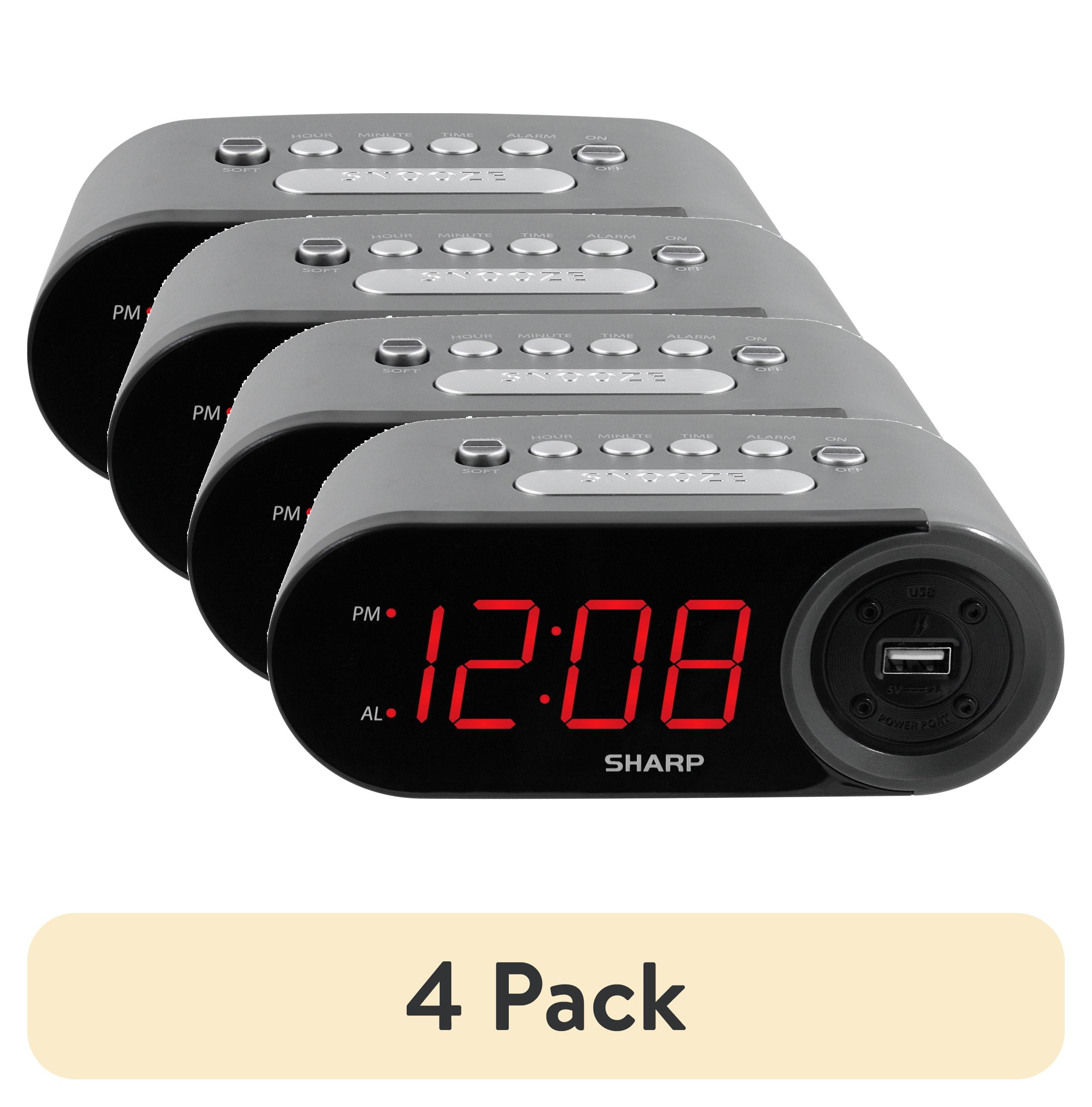 (4 pack) SHARP Digital Alarm Clock, 2 AMP USB FAST Charge Port, Black ...