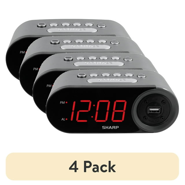 (4 pack) SHARP Digital Alarm Clock, 2 AMP USB FAST Charge Port, Black ...