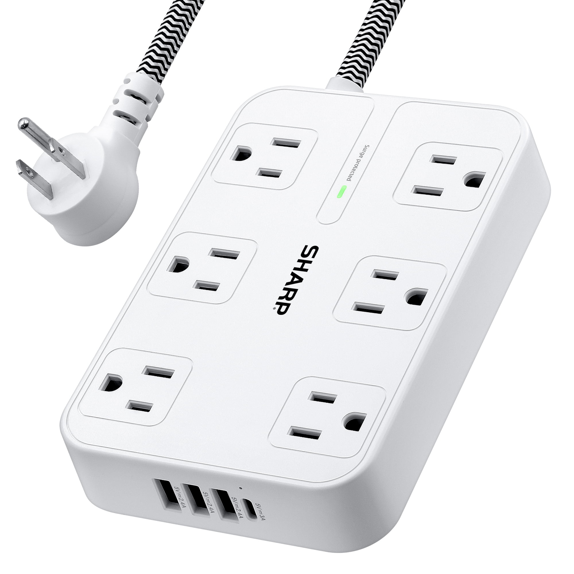 SHARP Power Strip - 6 Outlets, 4 USB (3 USB-A, 1 USB-C), Surge ...
