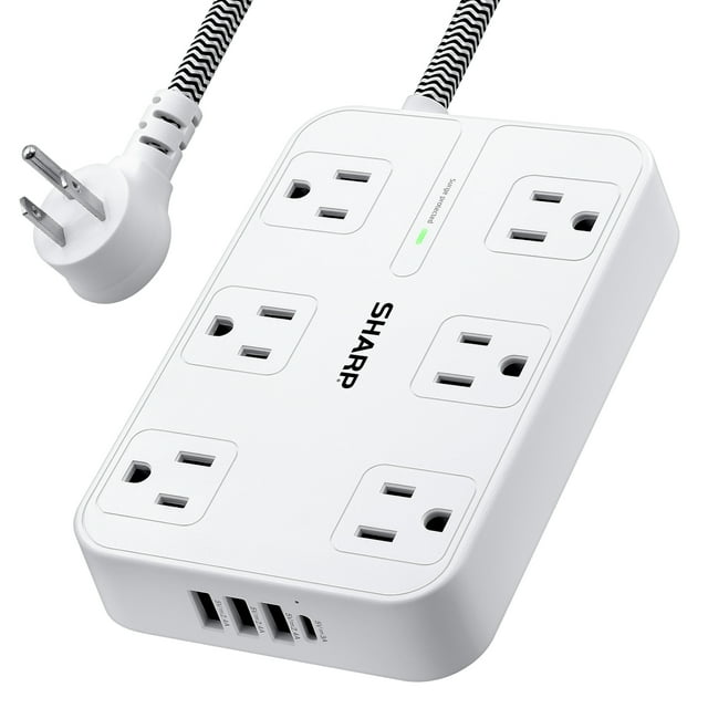 SHARP Power Strip - 6 Outlets, 4 USB (3 USB-A, 1 USB-C), Surge ...