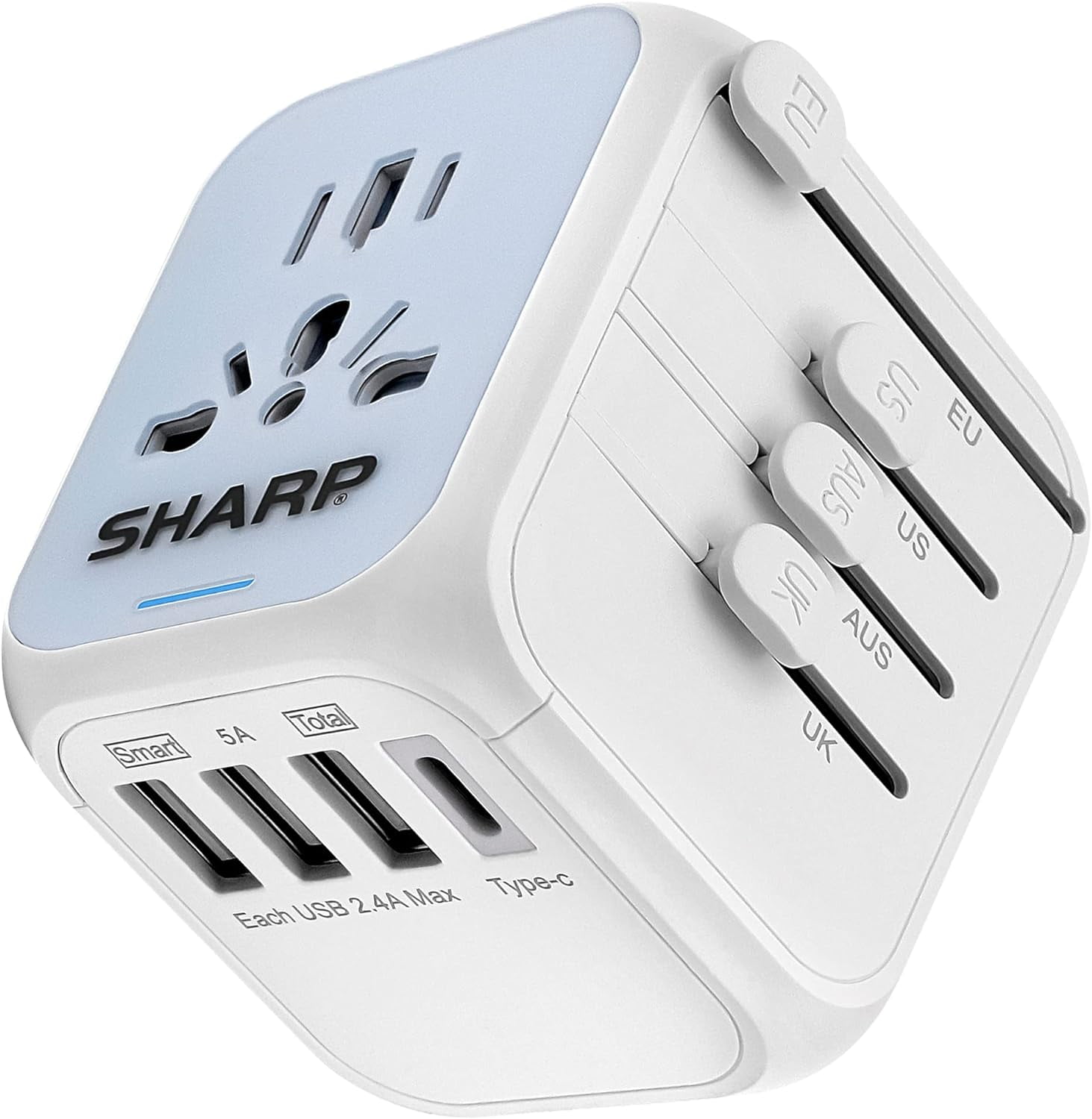 SHARP Universal Travel Power Adapter - AC Plug/Charger with 3 USB-A, 1 ...