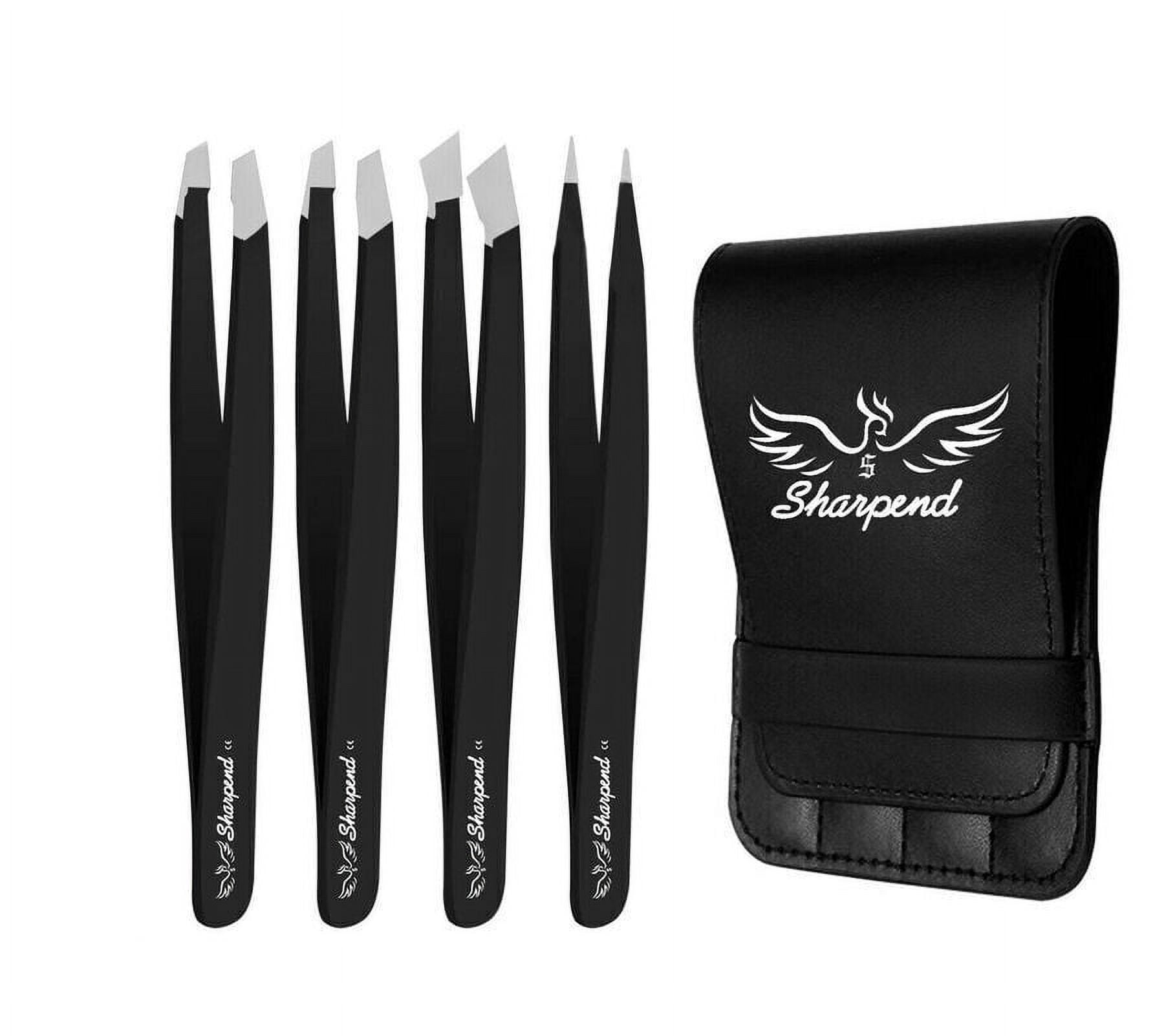 SHARPEND Tweezers Set 4-Piece Professional Stainless Eyebrow Hair ...