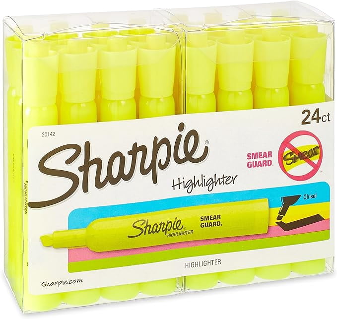 SHARPIE Tank Style Highlighters, Chisel Tip, Fluorescent Yellow, 24 ...