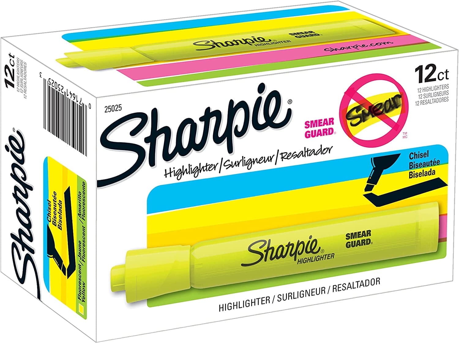 SHARPIE Tank Style Highlighters, Chisel Tip, Fluorescent Yellow, Box of ...