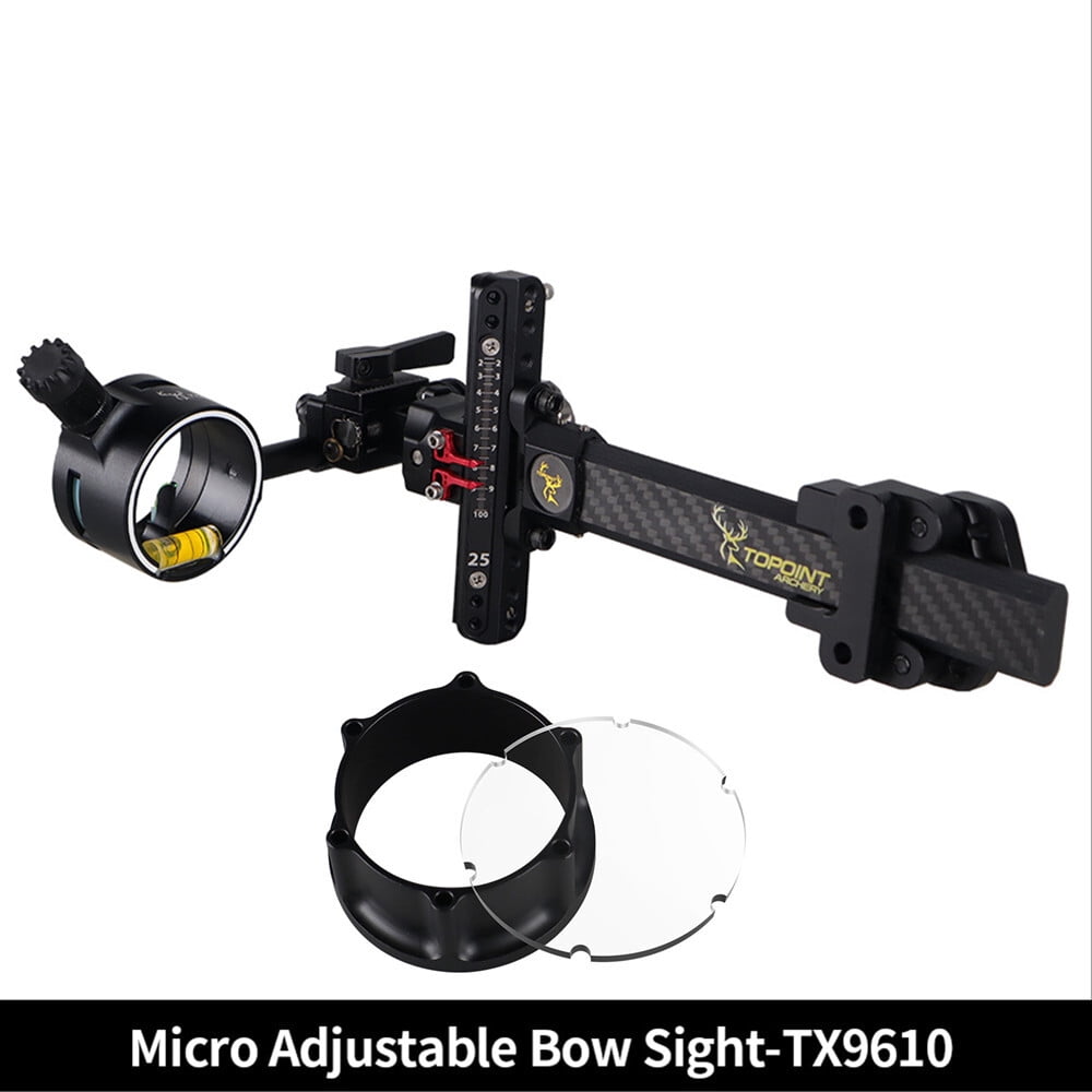 TOPOINT 1 Pin Compound Bow Sight Carbon 4X 6X 8X Lens 0.019" Adjustable ...