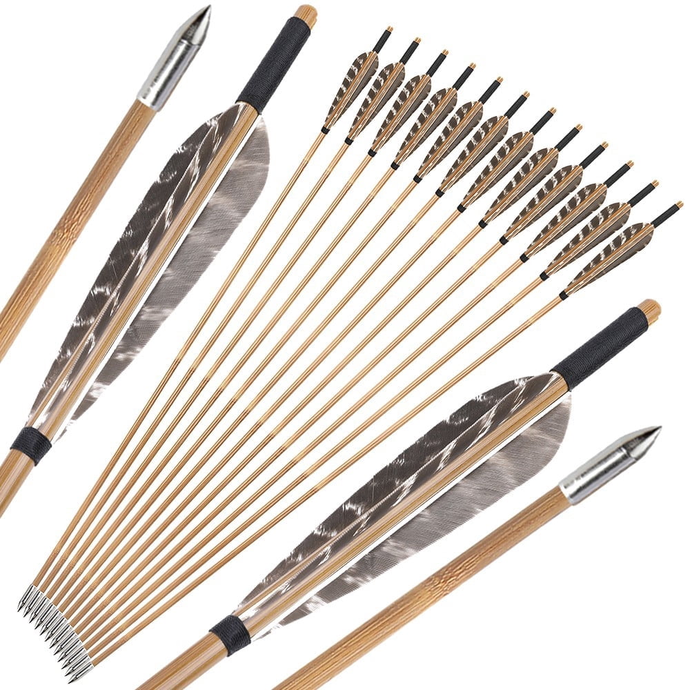 SHARROW 12X 33'' Bamboo Arrows 5"Natural Feather Archery Longbow ...