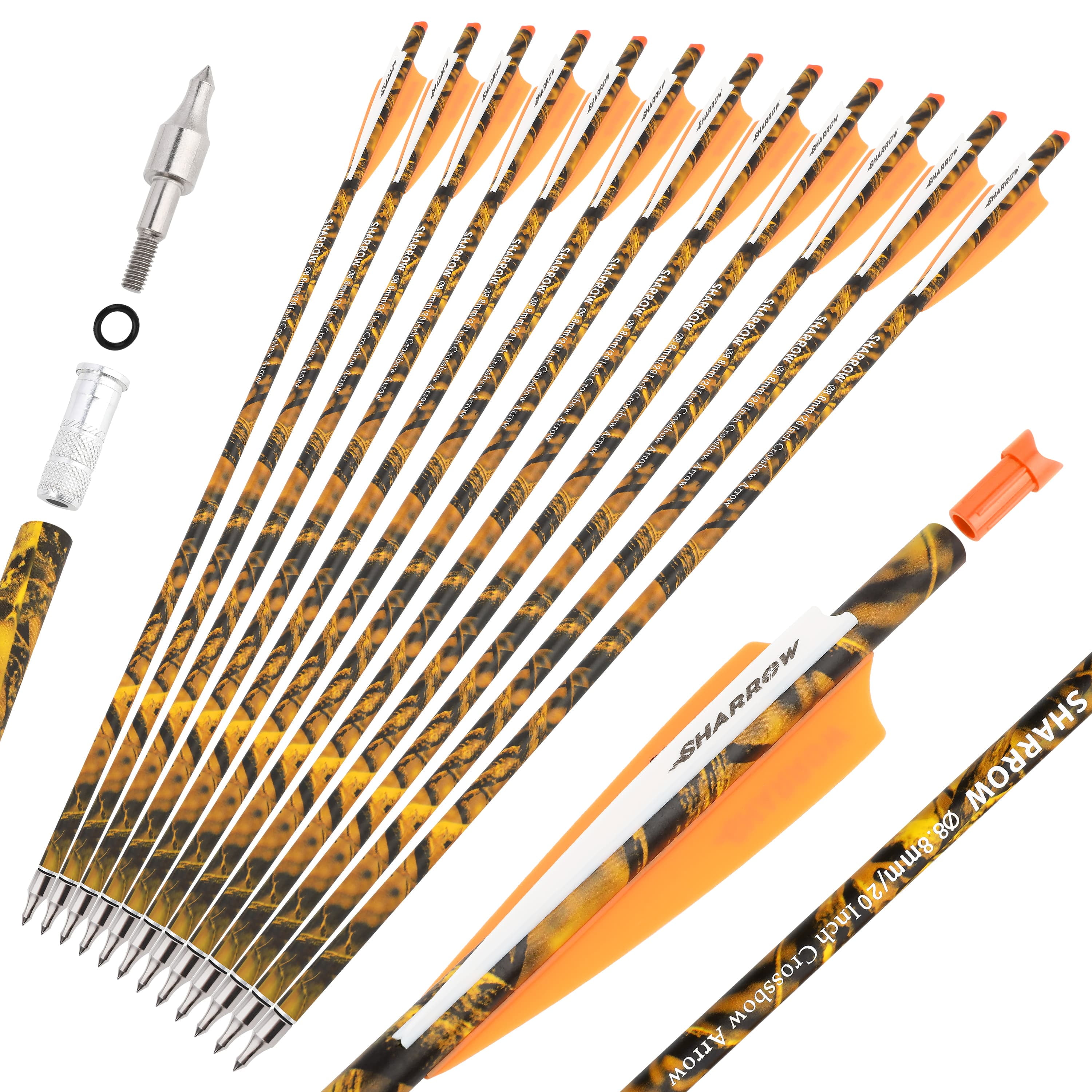 SHARROW 16" Camo Crossbow Bolts SH-88 Carbon Arrows for Hunting (12 ...