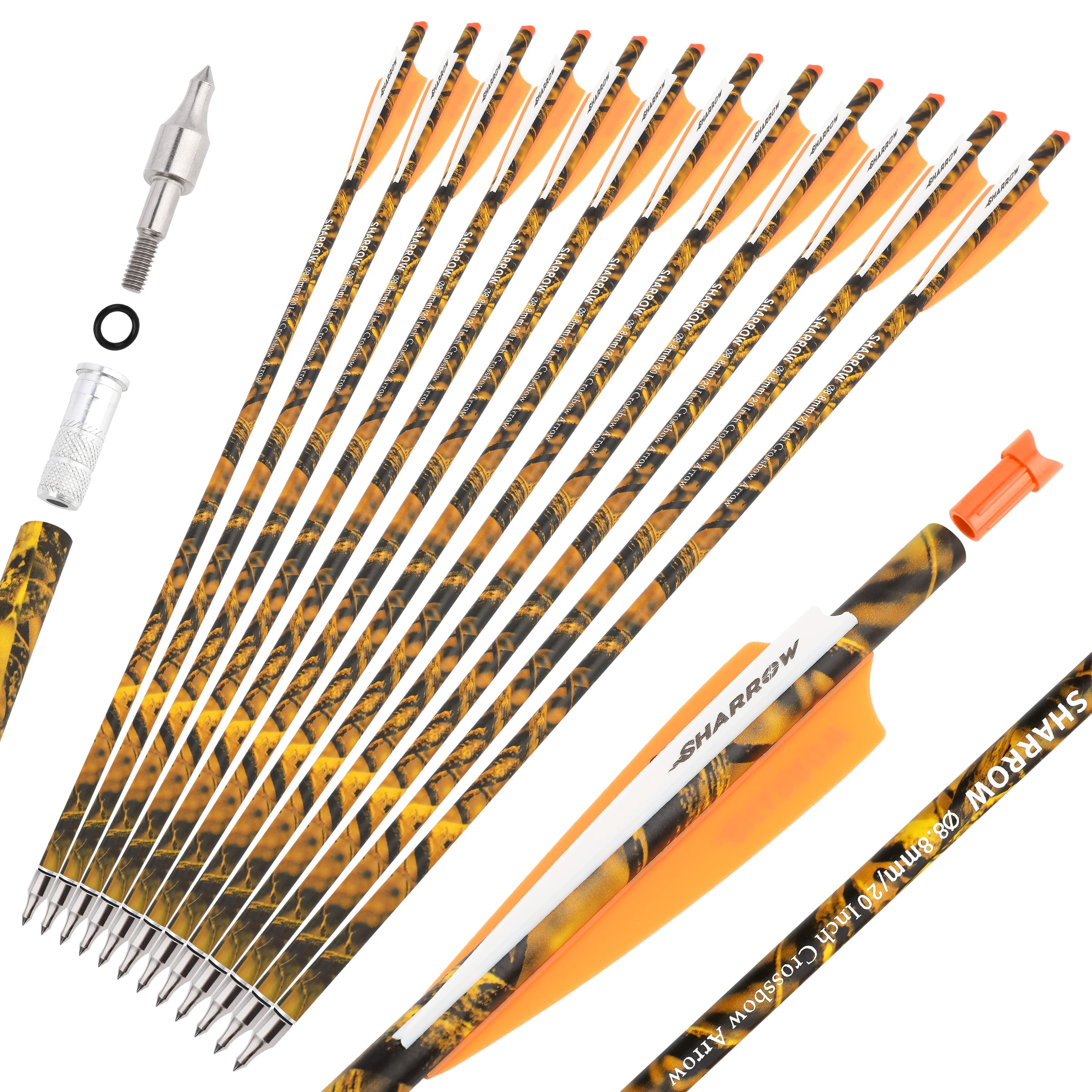 SHARROW 18" Camo Crossbow Bolts SH-88 Carbon Arrows for Hunting (12 ...