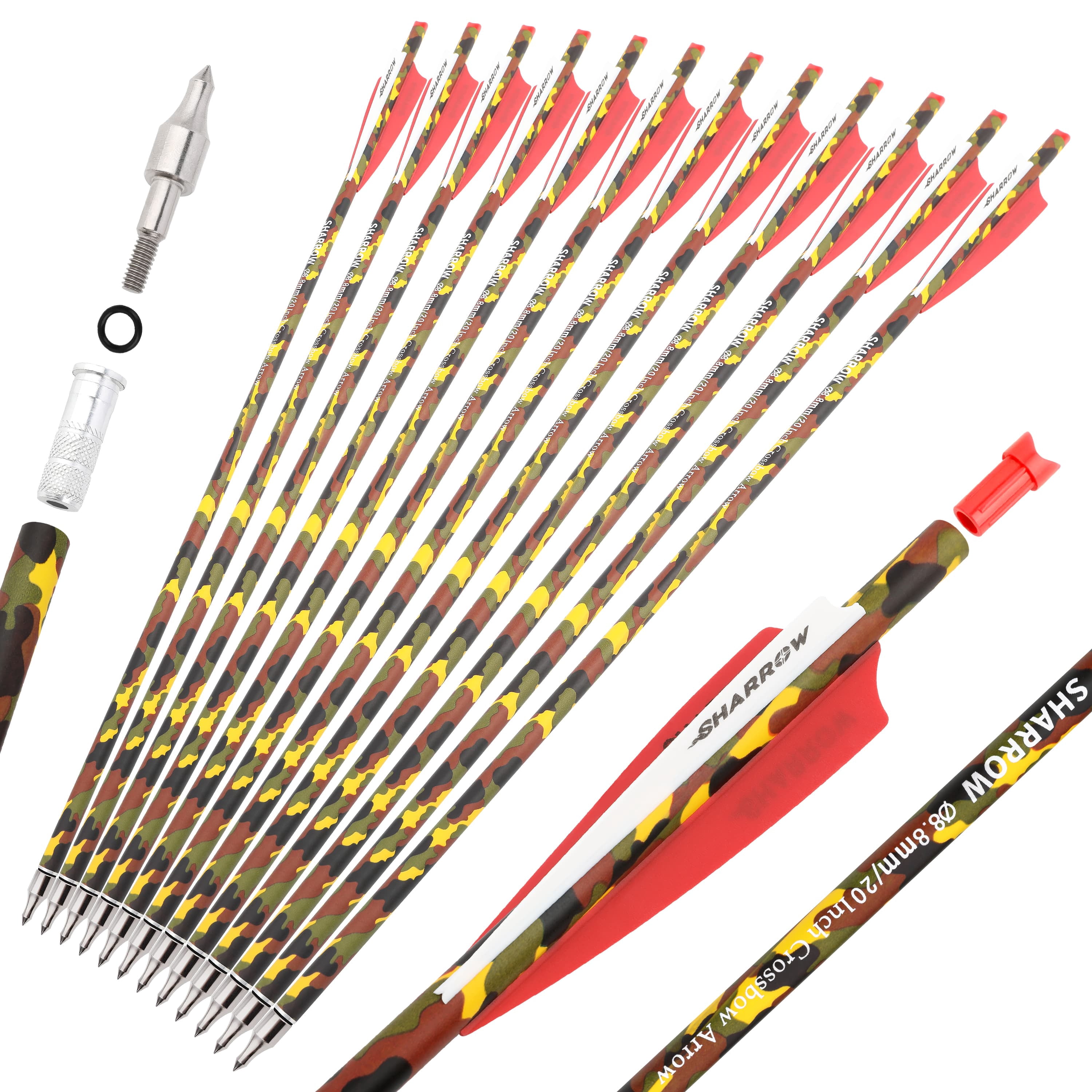 SHARROW 18" Camo Crossbow Bolts SH-88 Carbon Arrows for Hunting (12 ...