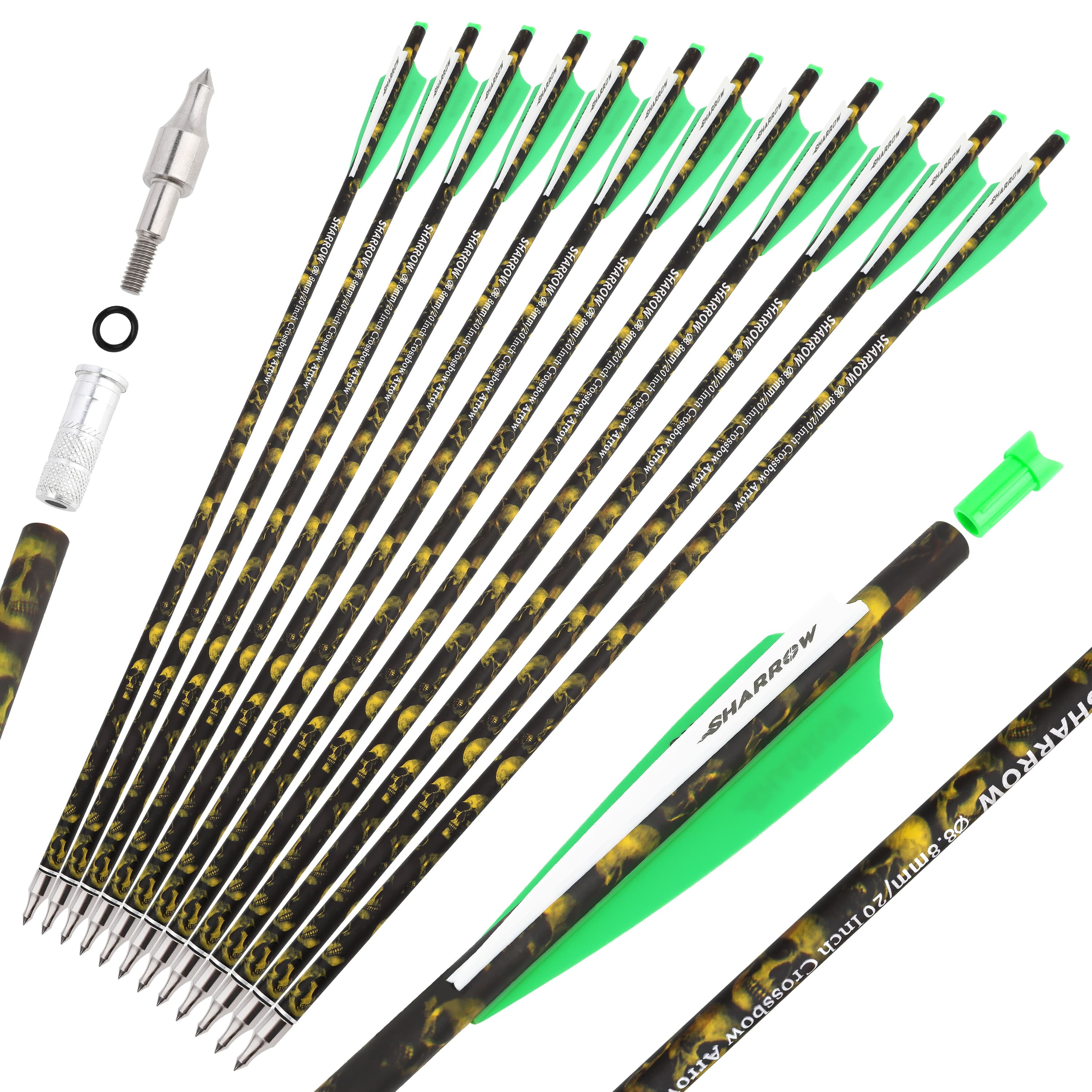 SHARROW 20" Camo Crossbow Bolts SH-88 Carbon Arrows for Hunting (12 ...