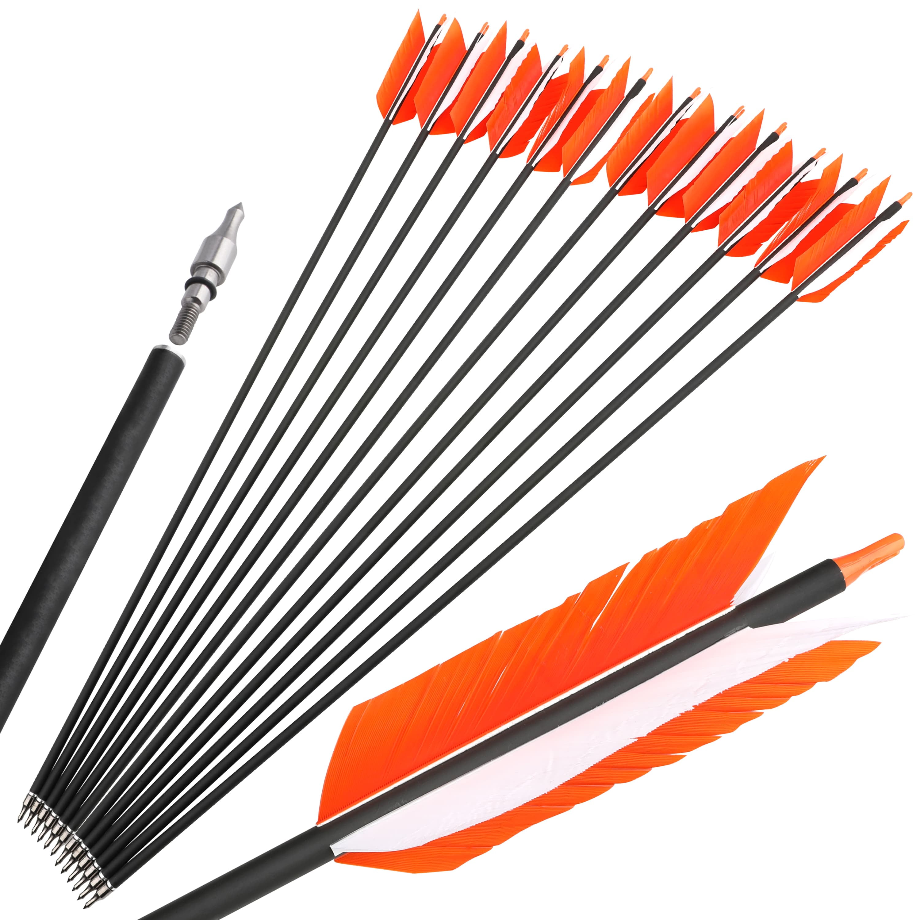 SHARROW 30" Archery Carbon Flu Flu Arrows for Small Game Spine 500, 12 ...
