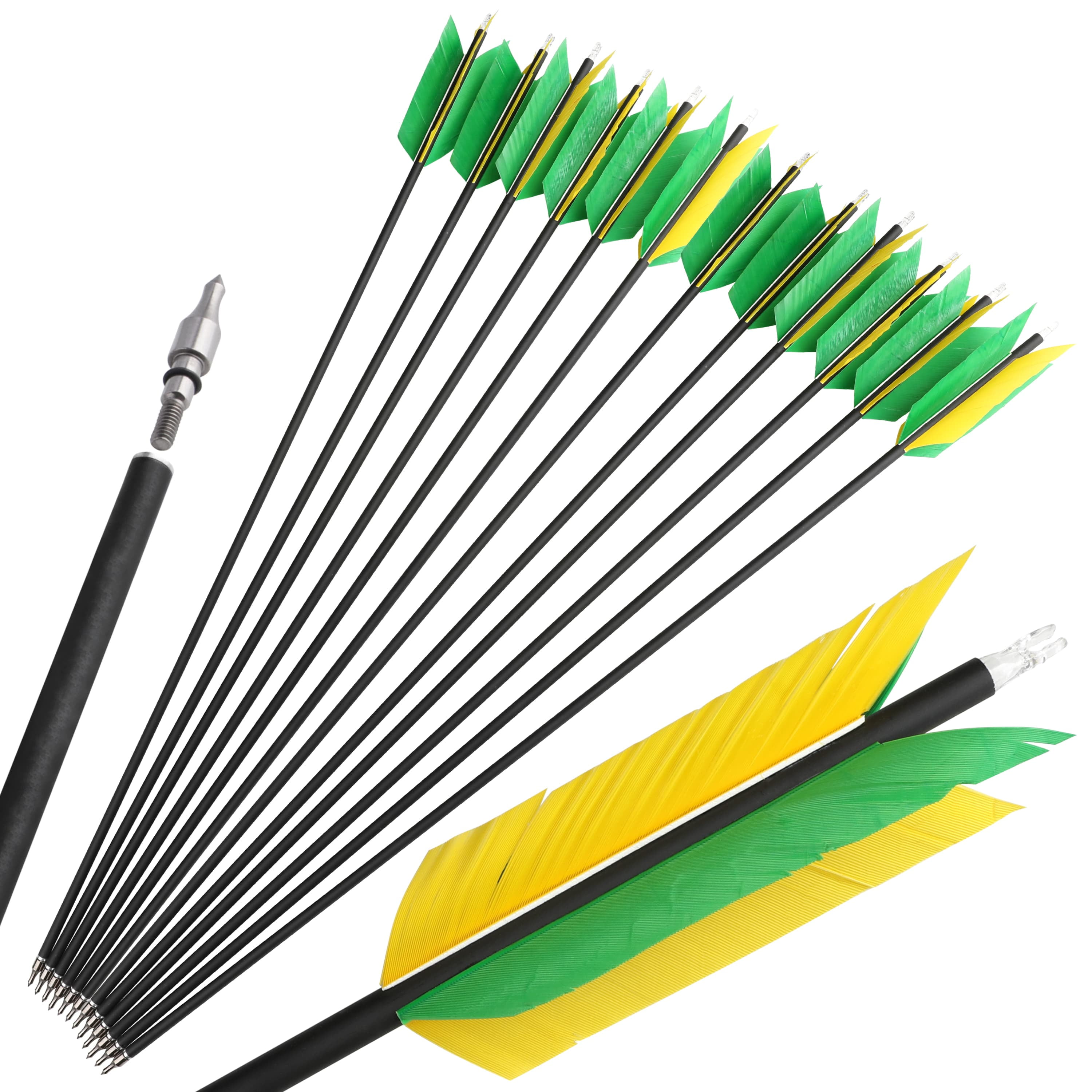 SHARROW 30" Archery Carbon Flu Flu Arrows for Small Game Spine 500, 12 ...