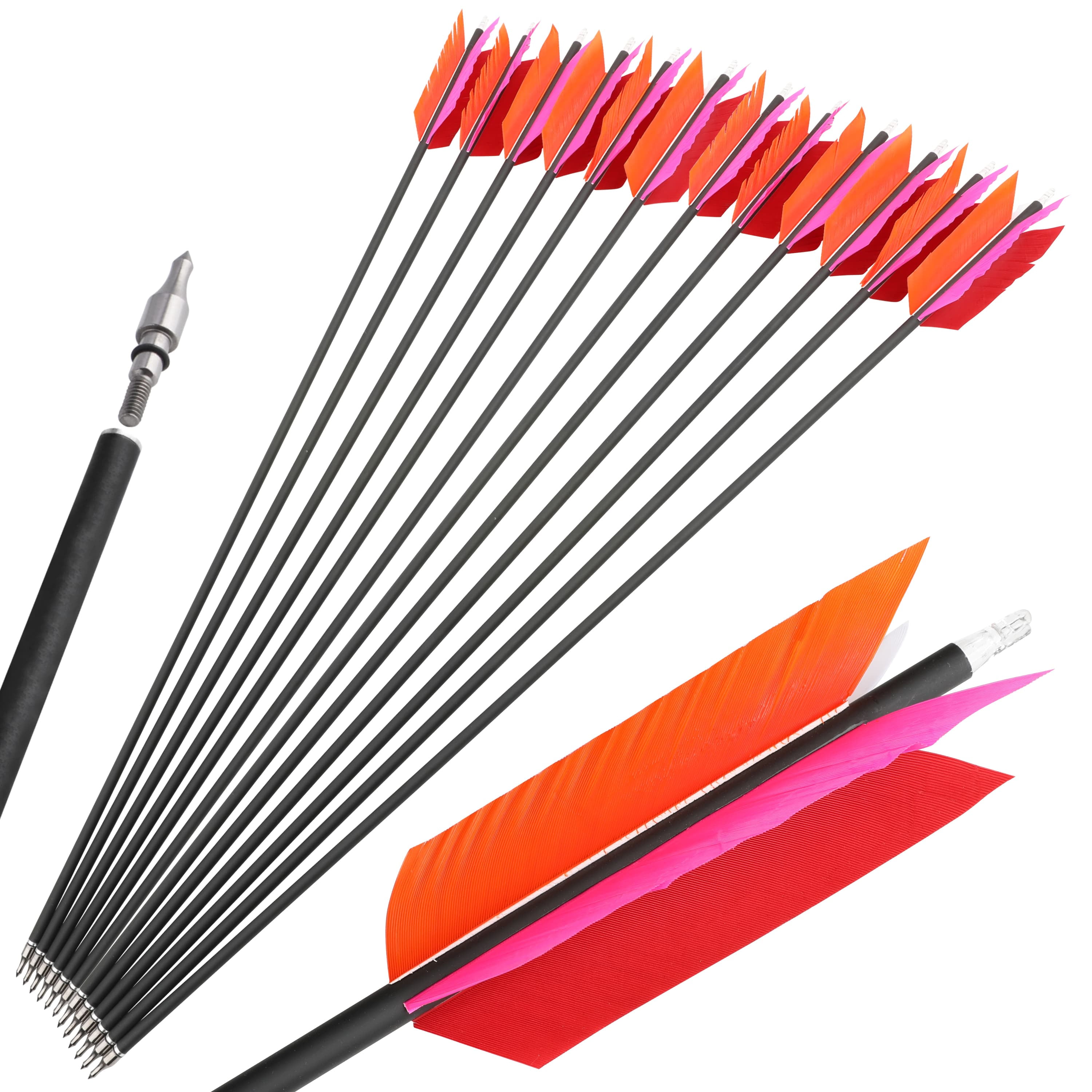 SHARROW 30" Archery Carbon Flu Flu Arrows for Small Game Spine 500, 12 ...